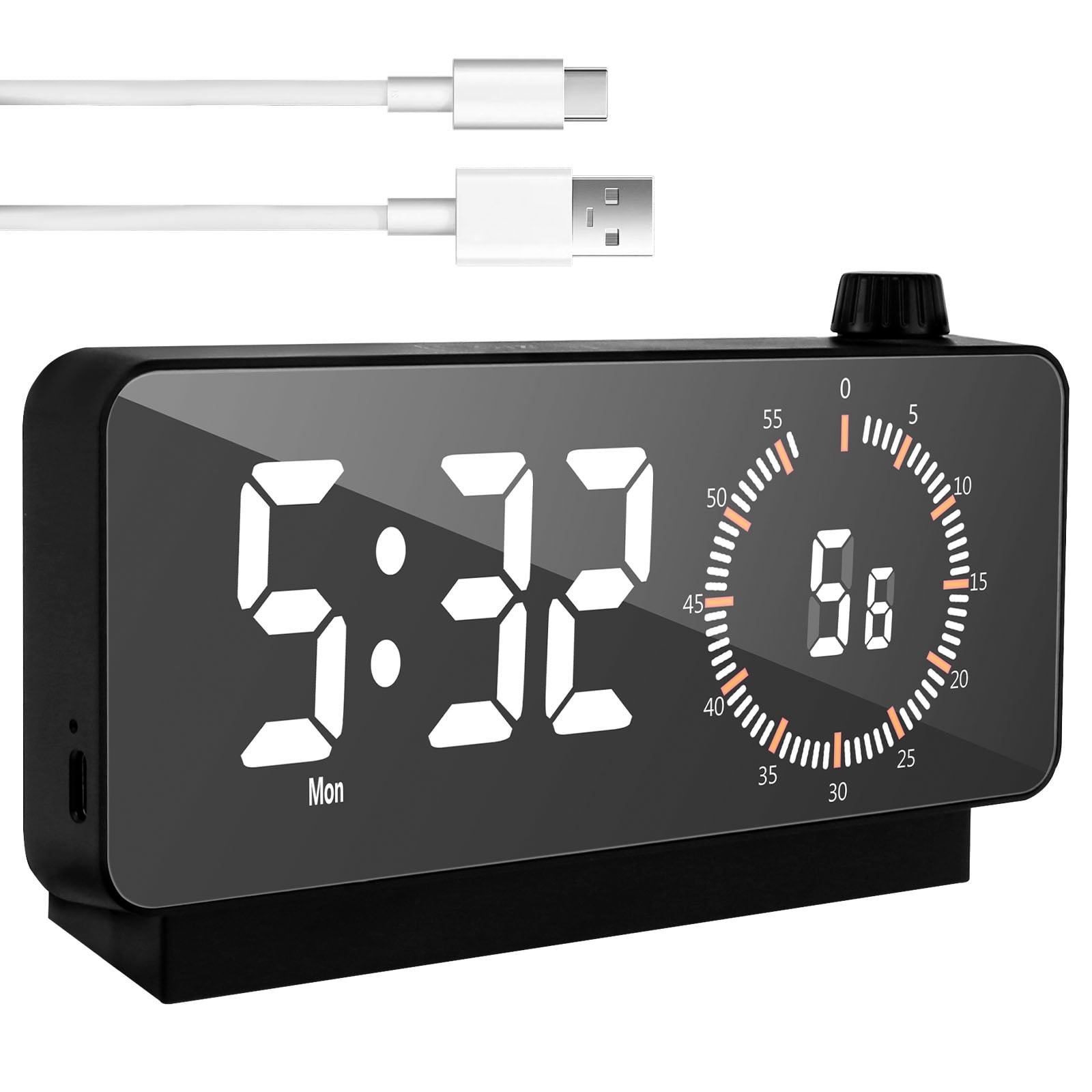 Toorise Mirror Alarm Clock with Timer LED Big Display Digital Desk ...