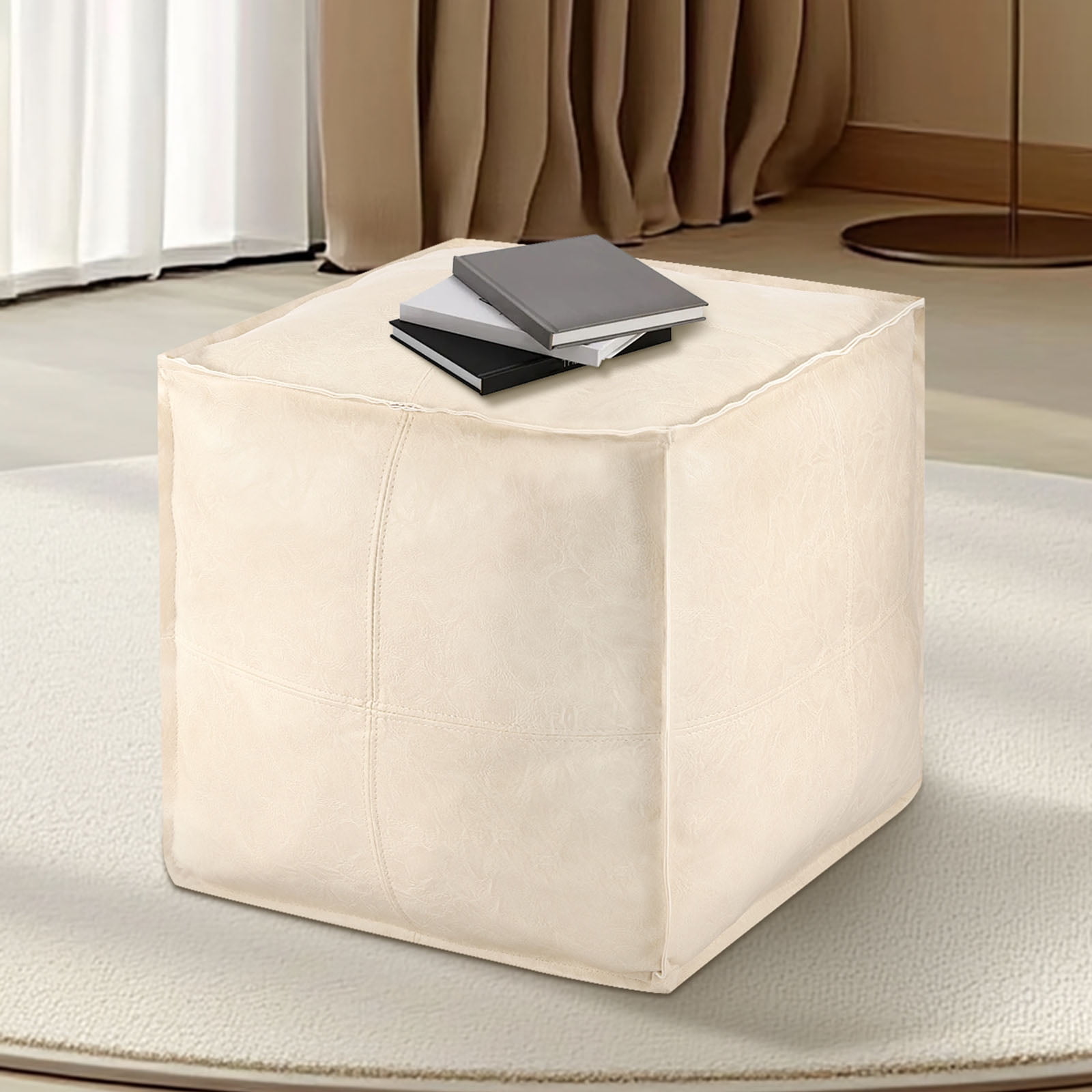 Toorise Pouf Ottoman Cover Faux PU Leather Square Pouf Cover Unstuffed ...