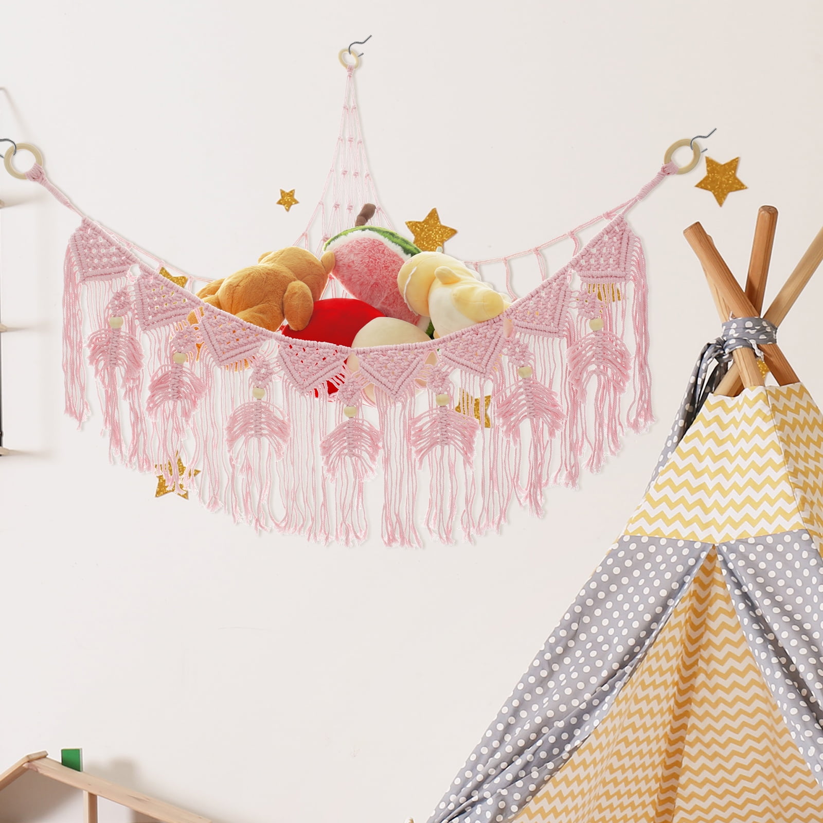 Toorise Stuffy Hammock Cotton Rope Stuffed Animal Toy Hammock Large ...