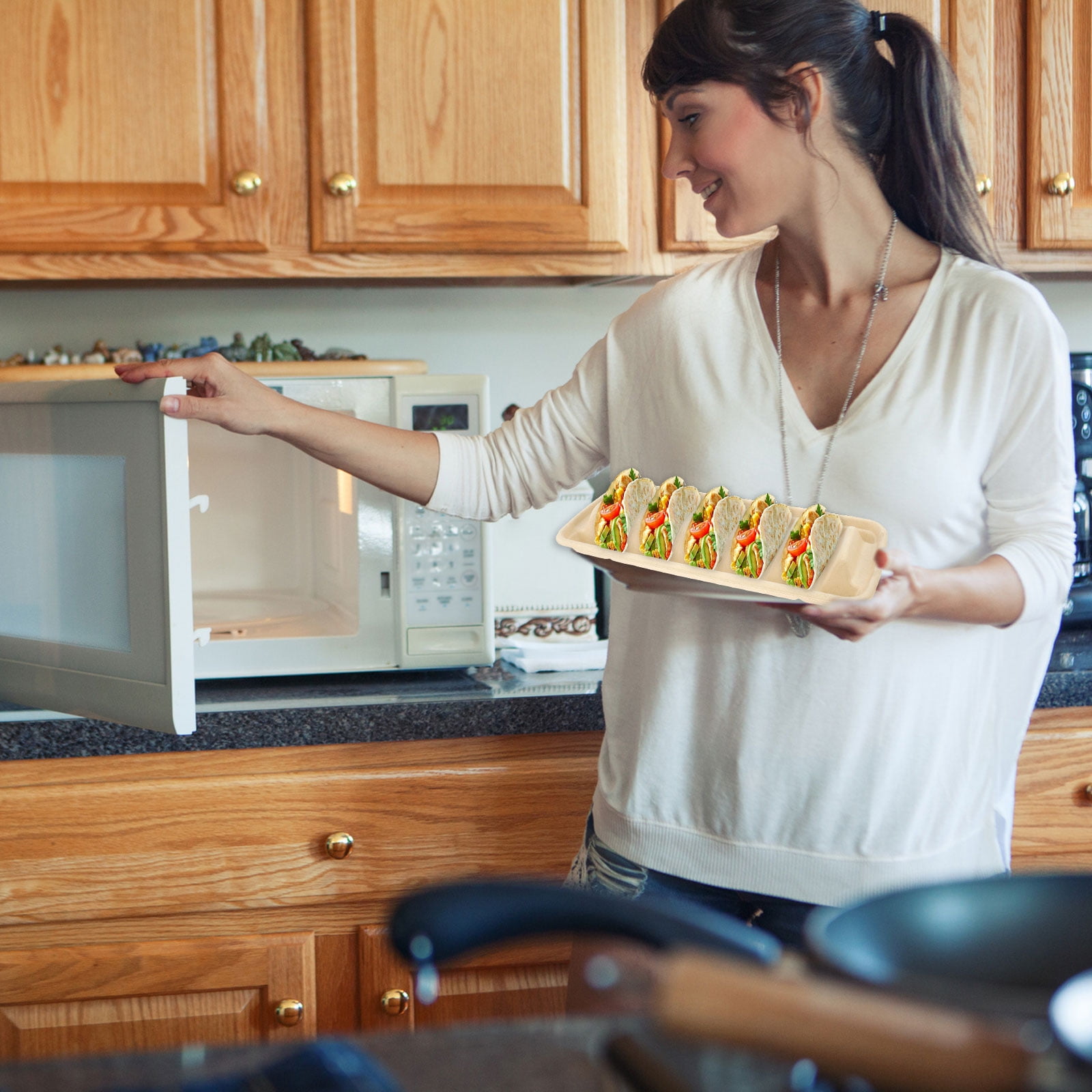 Toorise Taco Holder with 5 Dividers Bagasse Paper Taco Holder ...