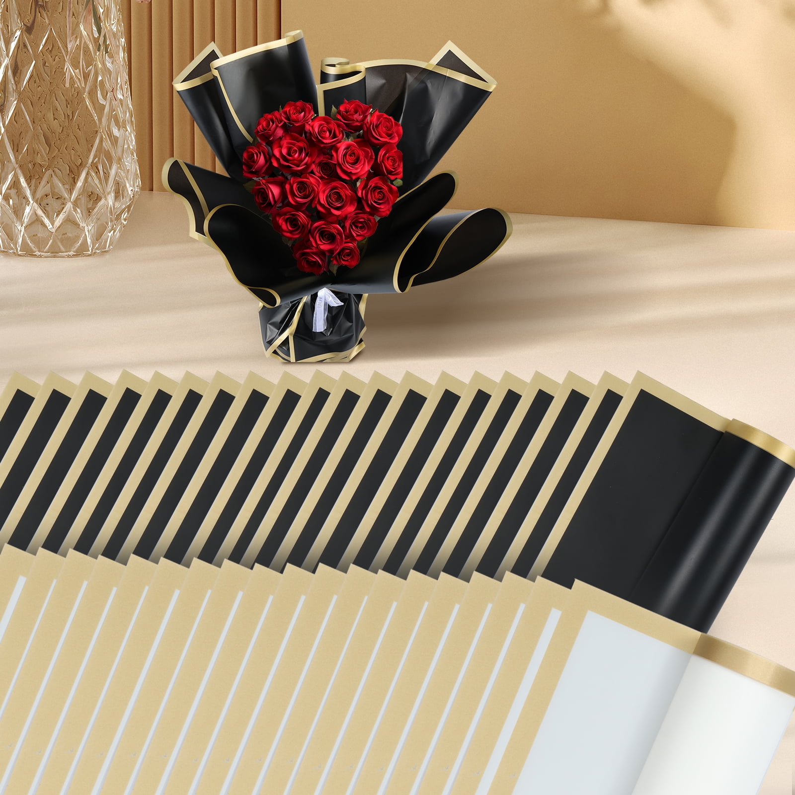 Toorise Waterproof Flower Wrapping Paper with Gold Edge Large Packaging ...
