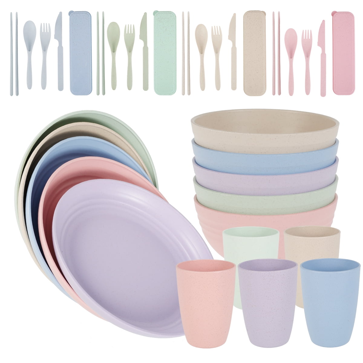 Toorise Wheat Straw 40Pcs Dinnerware Set: Lightweight, Unbreakable ...