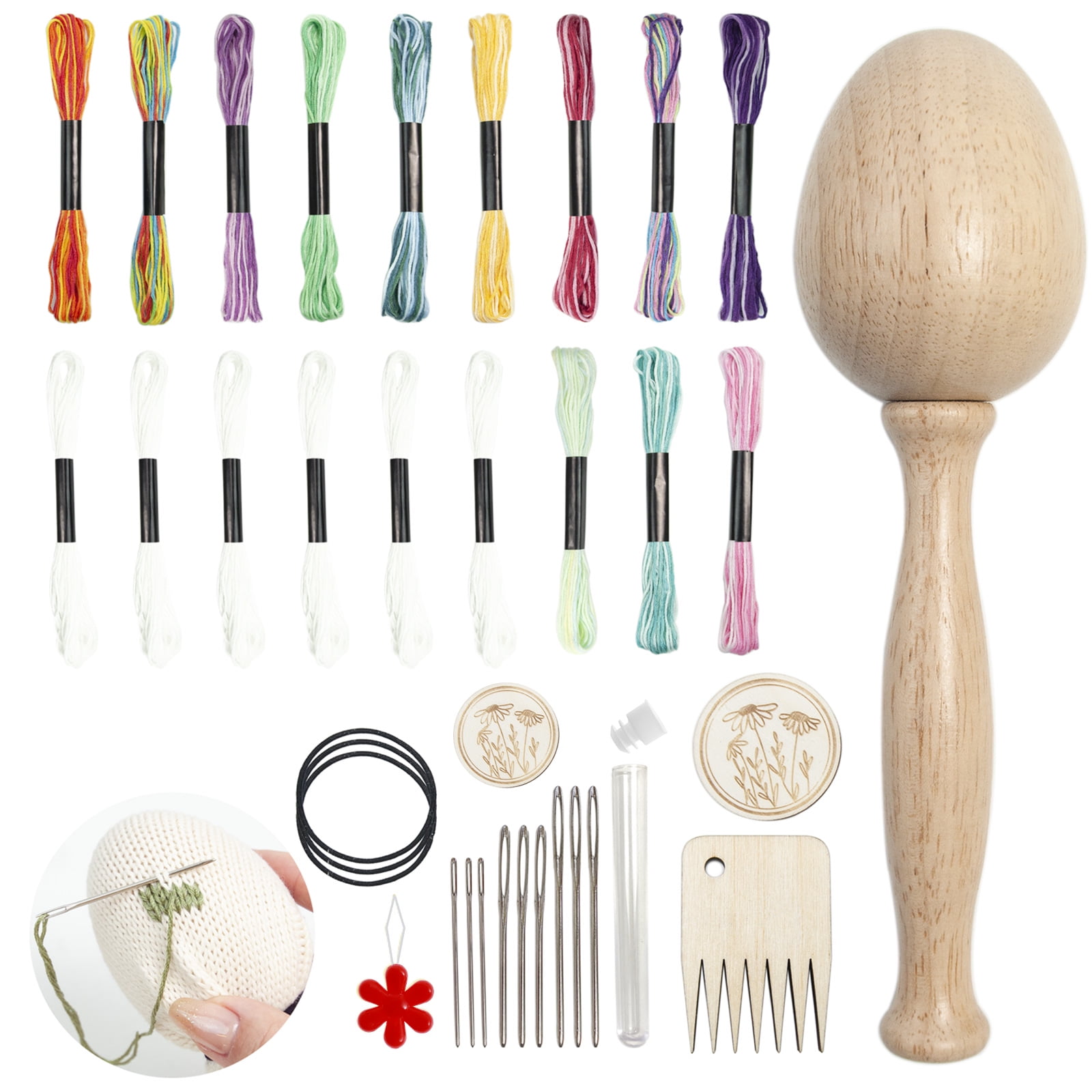 Toorise Wood Darning Egg Complete Darning Egg Weaving Tool Set with 13 ...