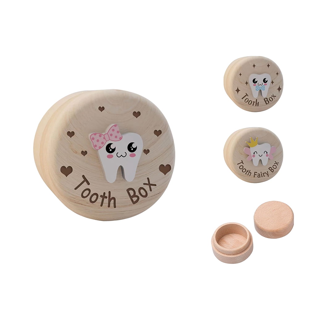Geetinfly Tooth Box For Kids Cute Cartoon Round Wooden Storage Box ...