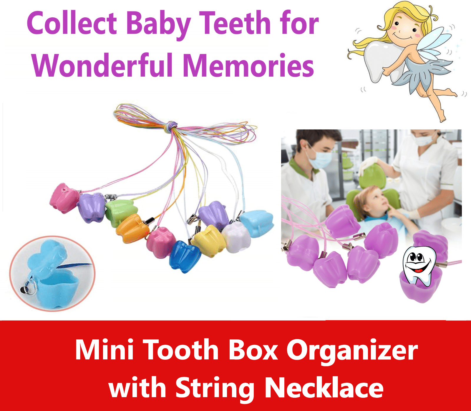 Tooth Box Organizer Kids Baby Save Milk Teeth Storage Box w/String ...