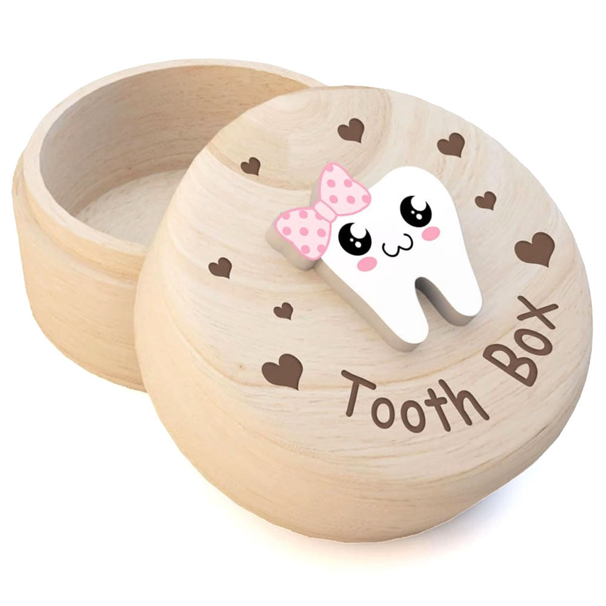 Tooth Box for Girls, Heart Carved Wooden Box with 3D Tooth, Souvenir ...