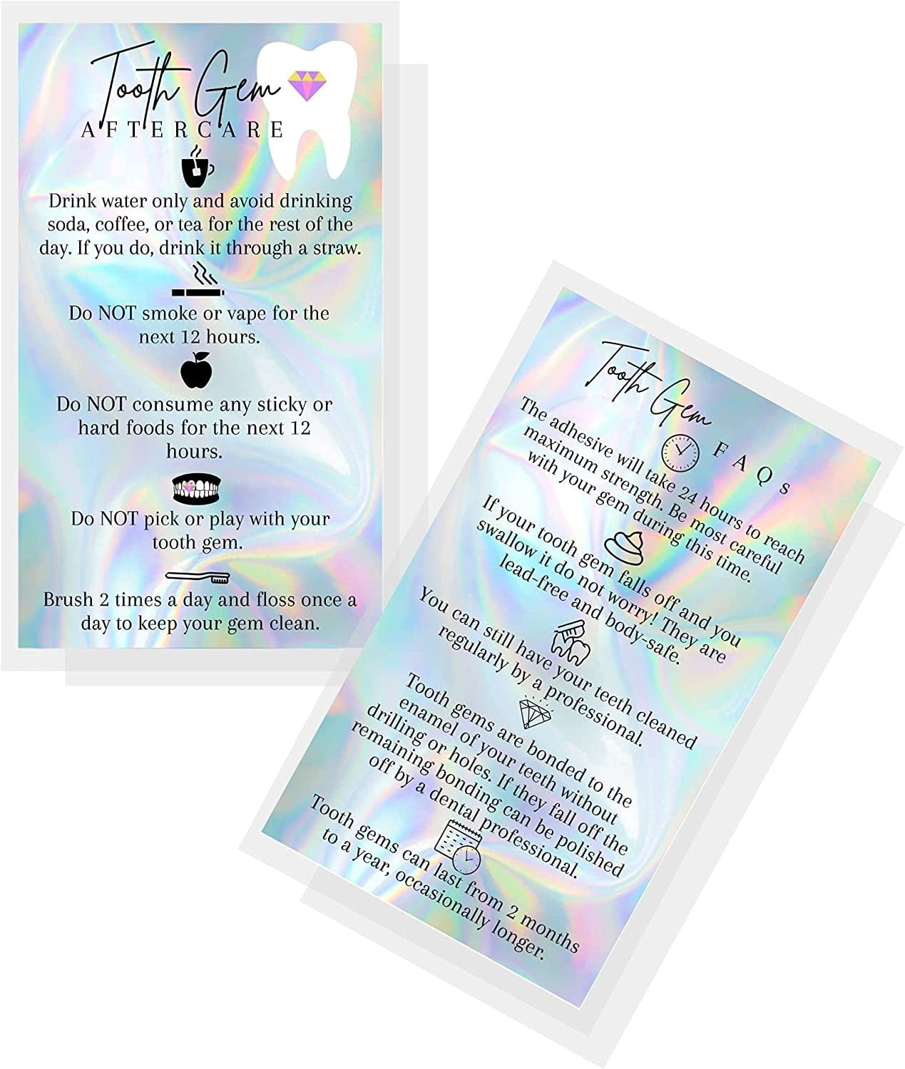 Tooth Gem Aftercare Cards 50 Pack 2x3.5" inch Business Cards Wallet ...