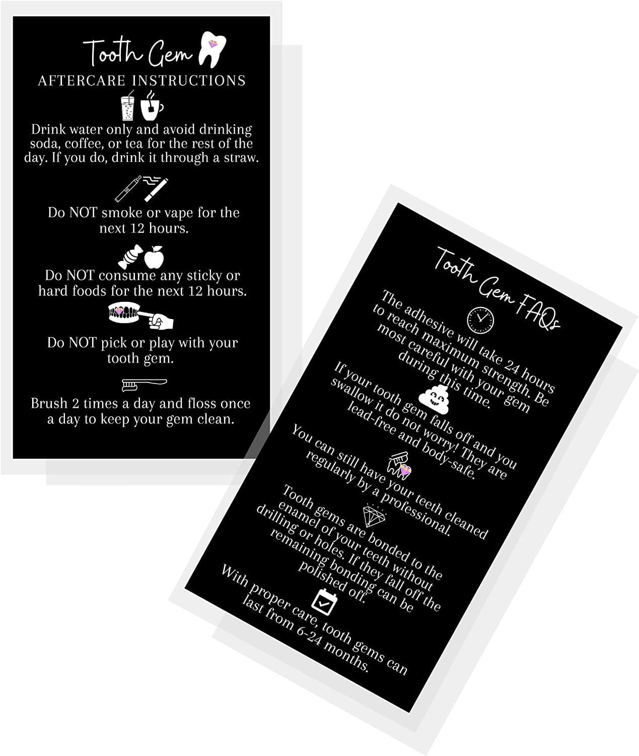 Tooth Gem Aftercare Instructions Cards 50 Pack Size 2x3.5" inch ...