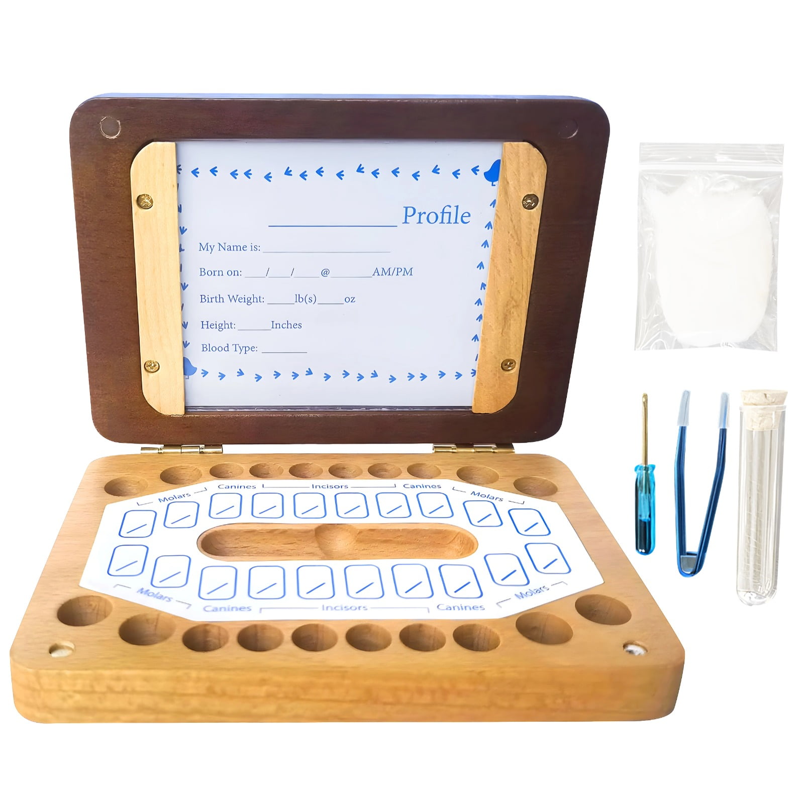 Tooth Keepsake Box with Profile Card, Wooden Memory Storage Case for ...