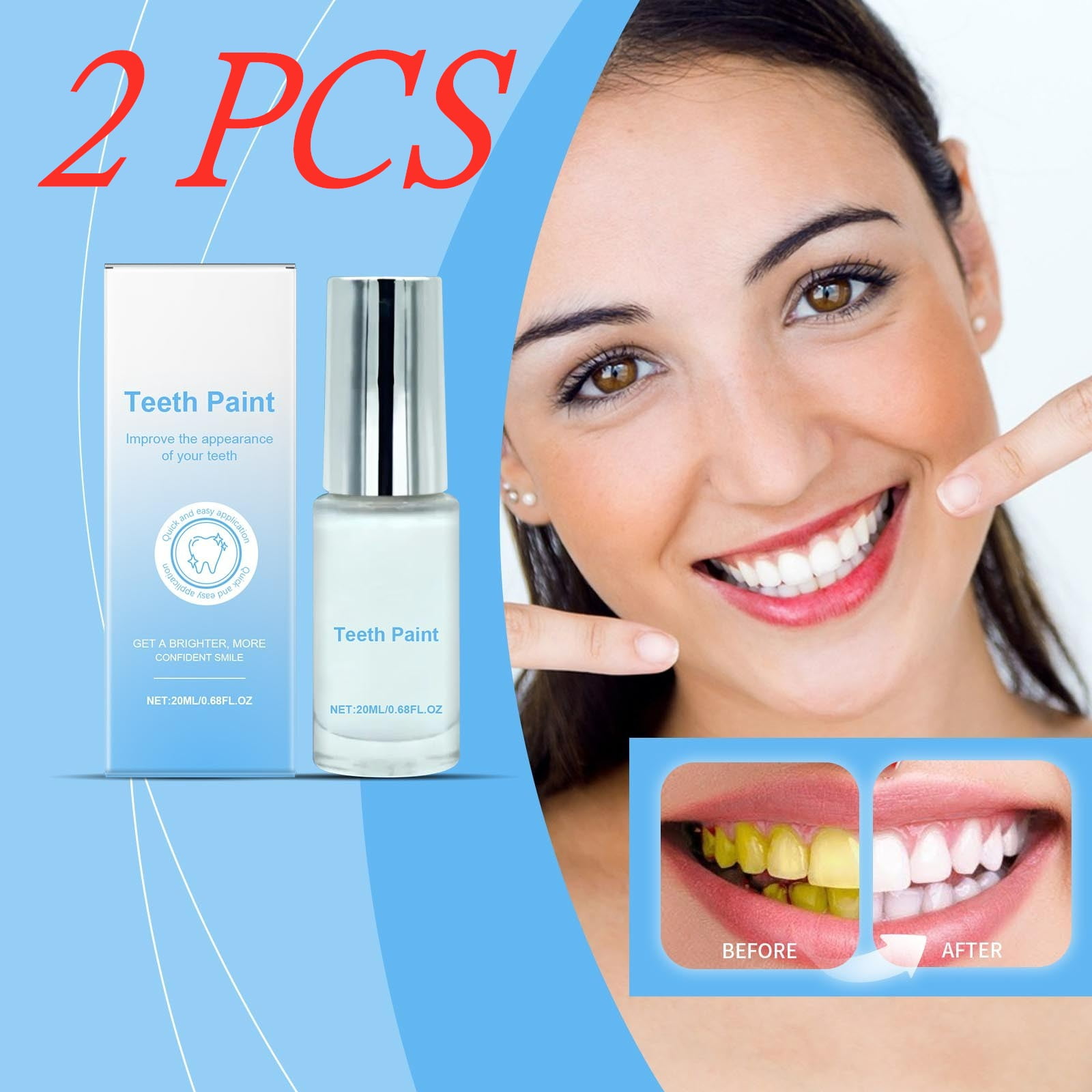 Tooth Paint 2 Pcs Instant Teeth Whitening Paint Teeth Whitening White ...
