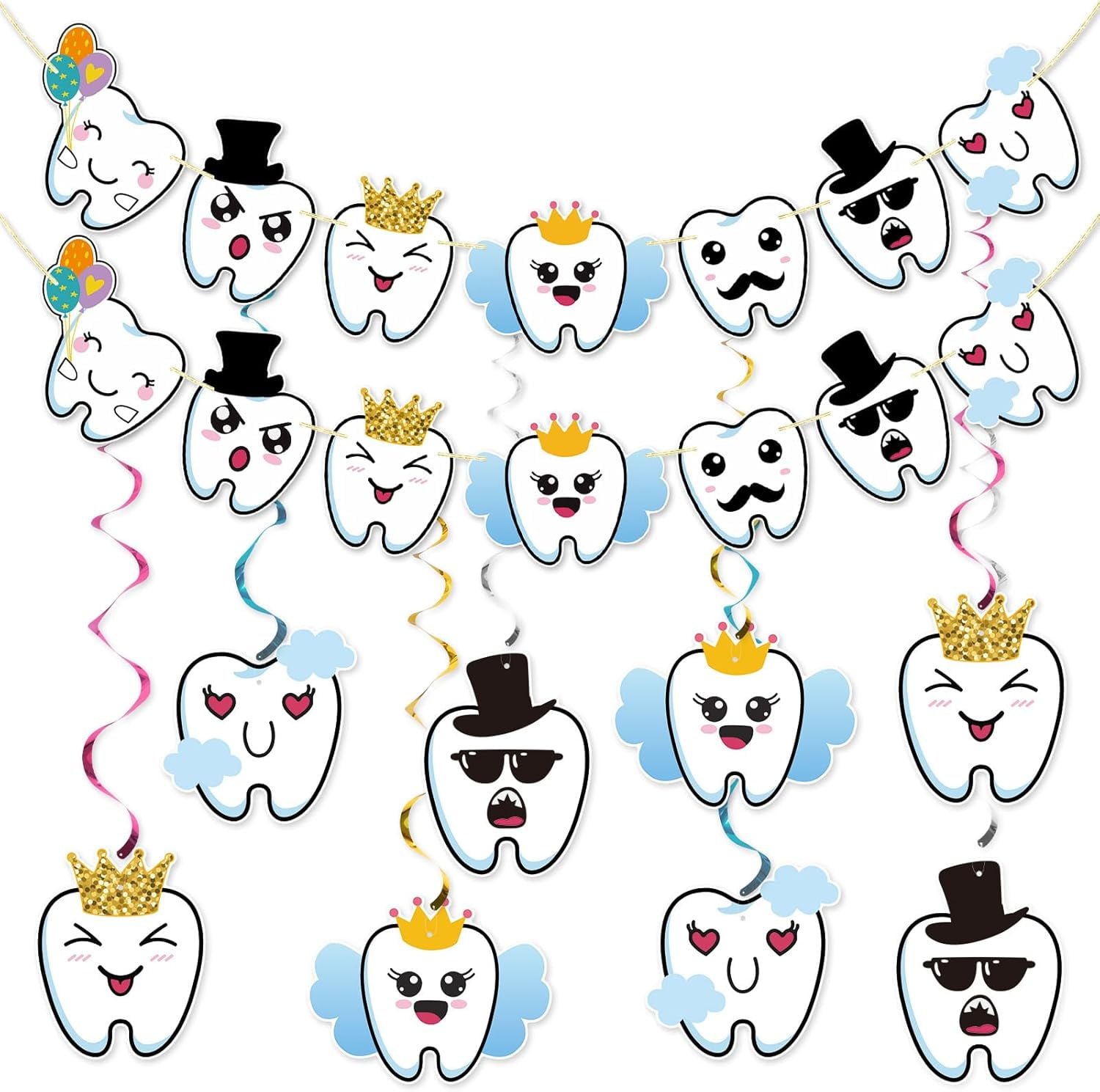 Tooth Party Decorations, Smiles Teeth Banner & Hanging Swirls, First ...