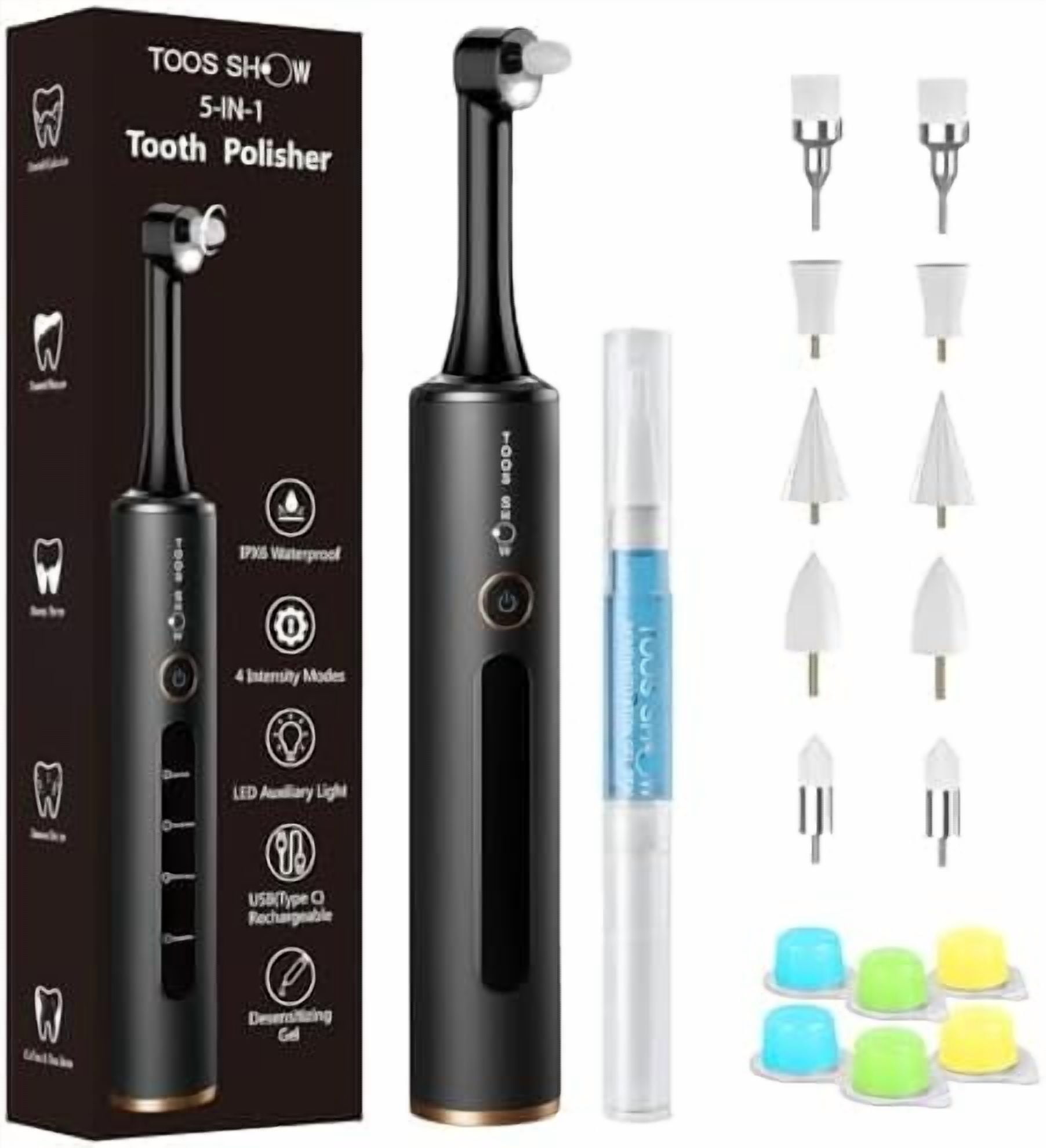 Tooth Polisher Kit with 4 Speed Modes, 5 Brush Heads, 6 Polishing ...