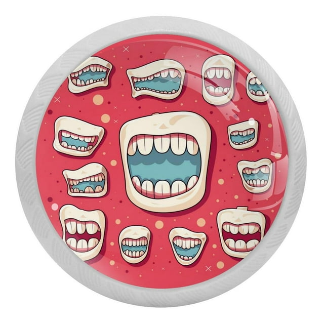 Tooth Round Glow In The Dark Door Knobs 4 Pack With Screws Fluorescent Drawer Pulls For