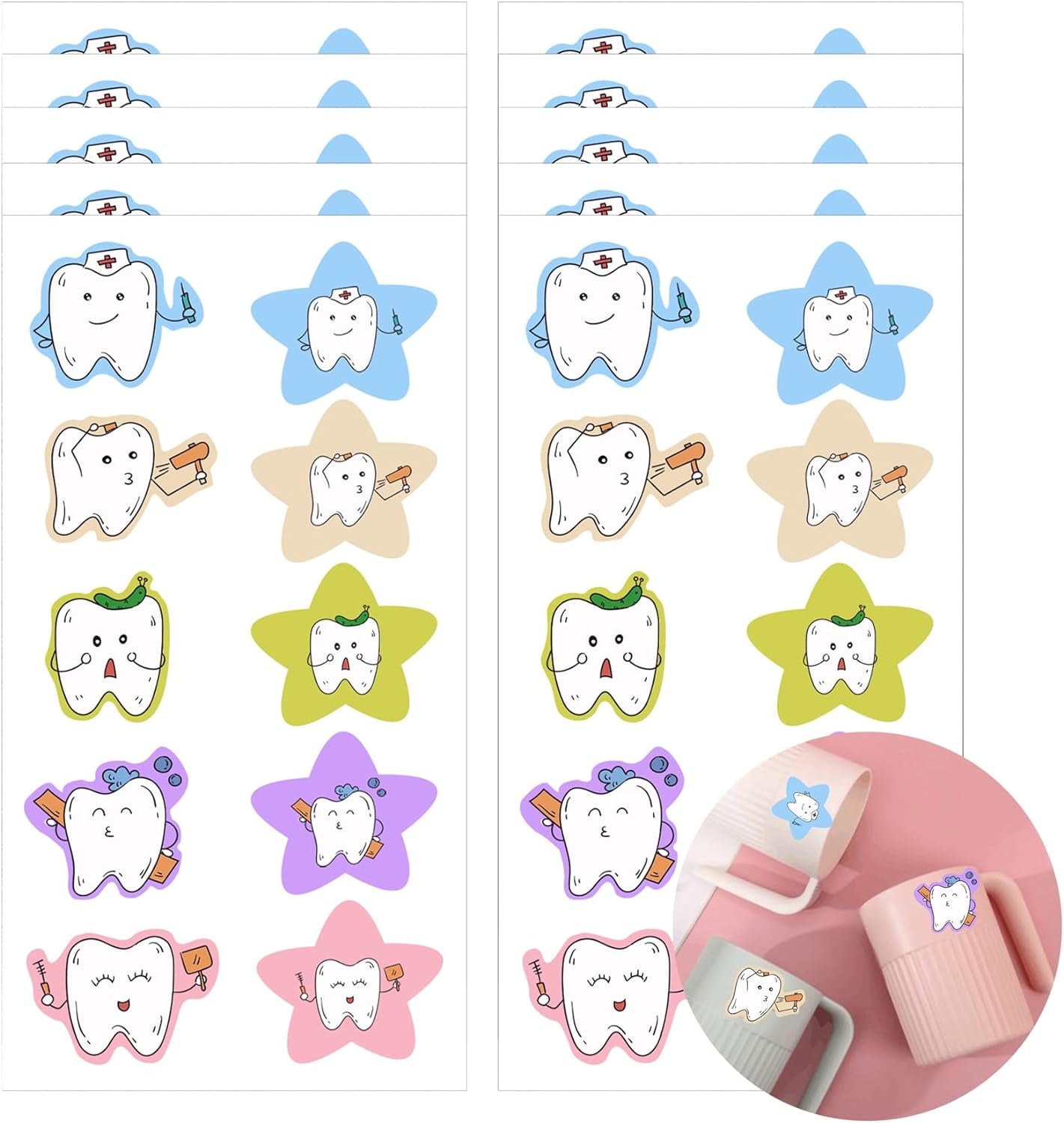 Tooth Stickers Tooth Shaped Dental Stickers for Kids 2inch Baby Shower ...