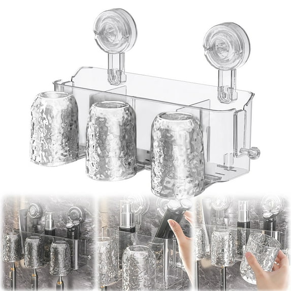 Toothbrush & Cup Holder, Wall Mounted Punch-Free Suction Cup Bathroom ...