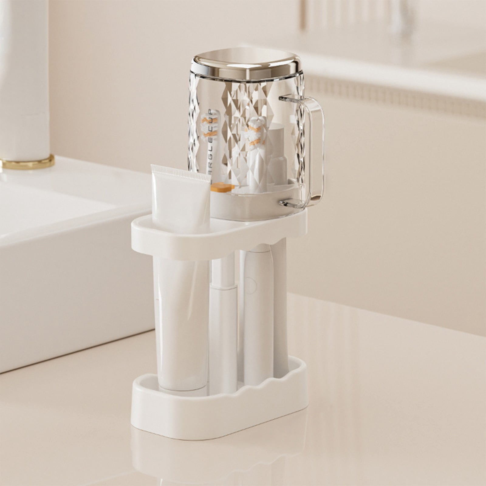 Toothbrush Cup Rack Organizer | Space-Saving Countertop Toothbrush ...