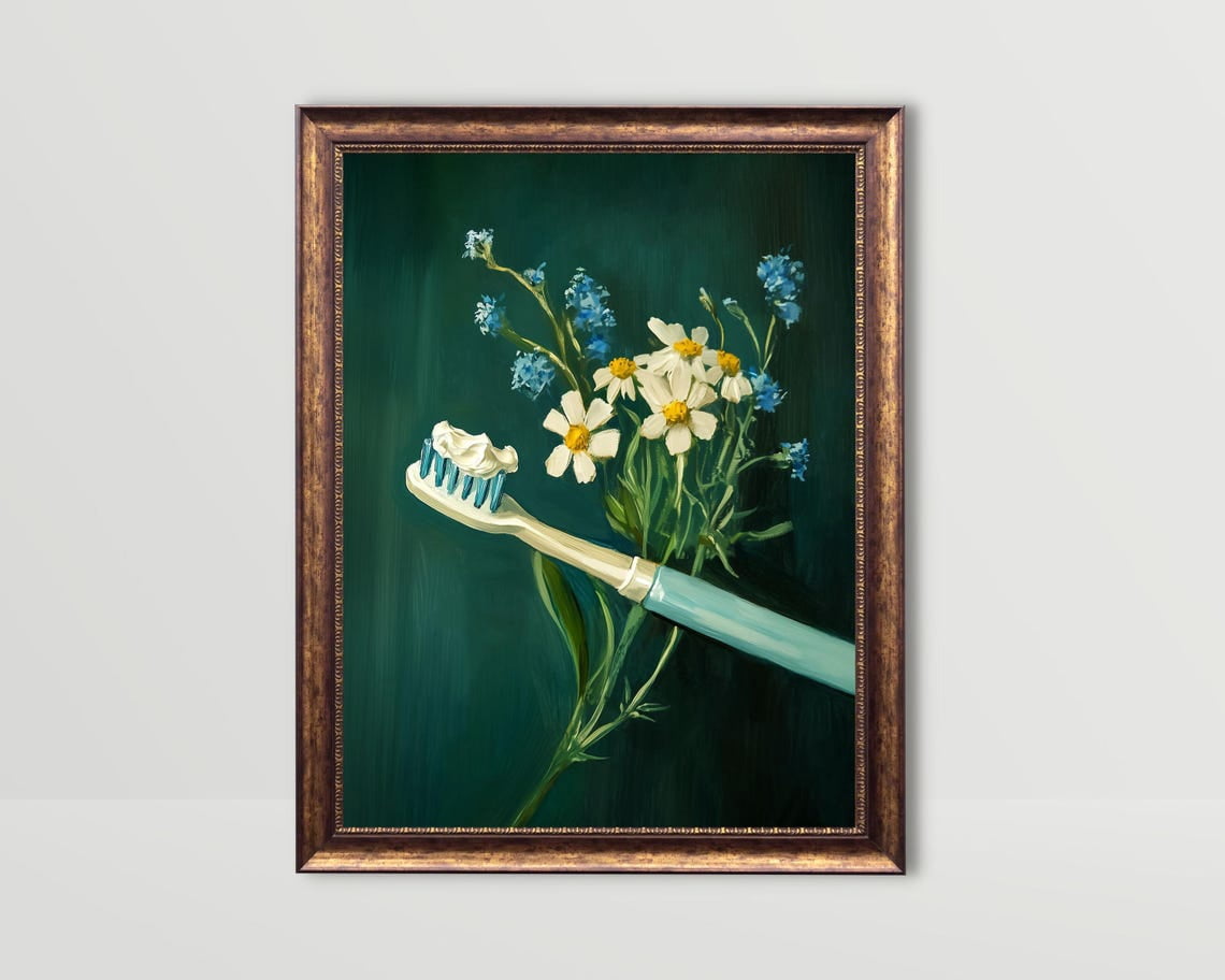 Toothbrush, Dental Wall Art, Green Bathroom Decor Dentist Office Decor ...