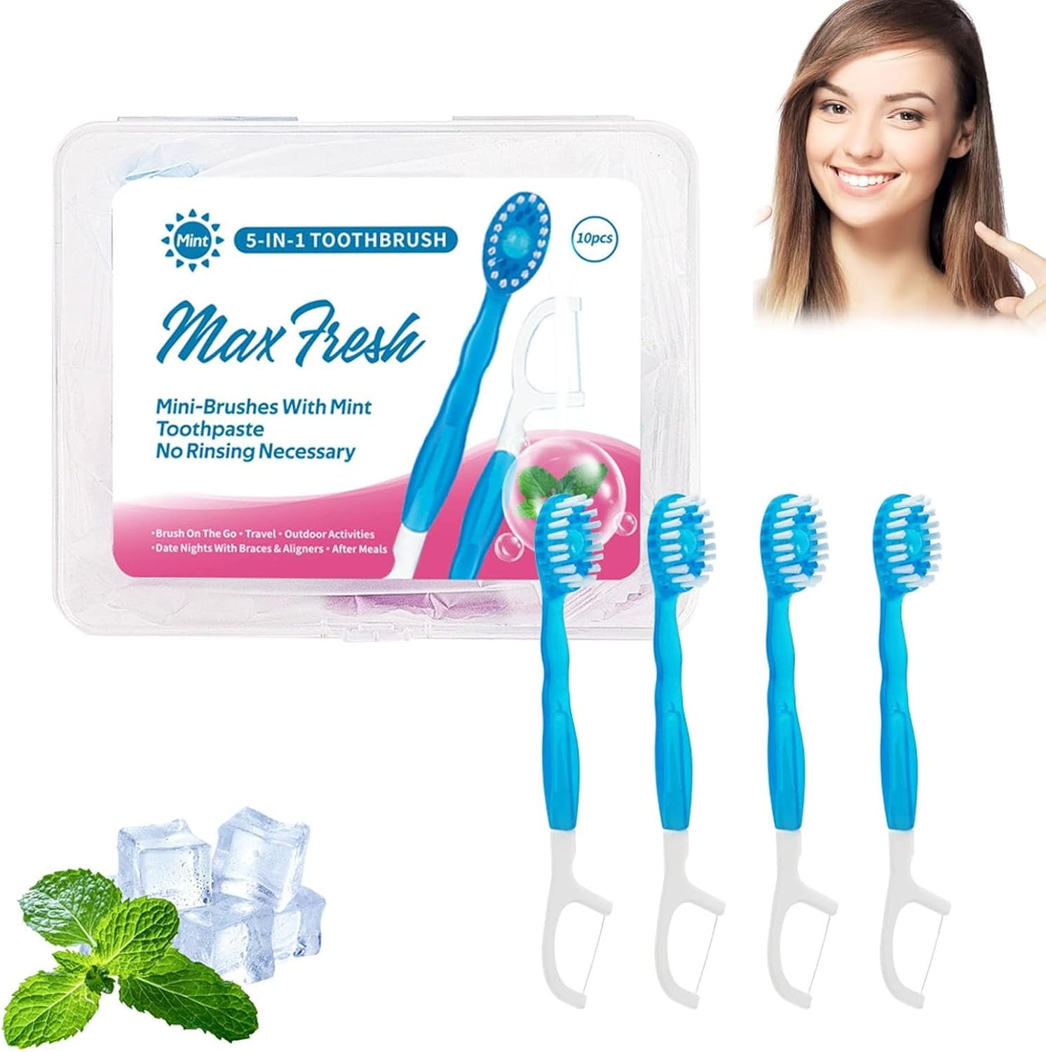 Toothbrush & Floss, 5 in 1 Toothbrush On The Go, 4 Mixed Flavors with ...