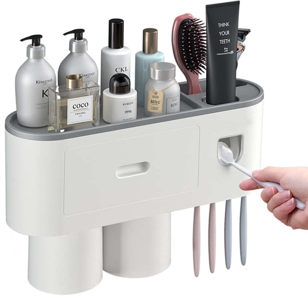 Wall Mounted Toothbrush Organizer with Dispenser, Sink, Cup, Cosmetic ...