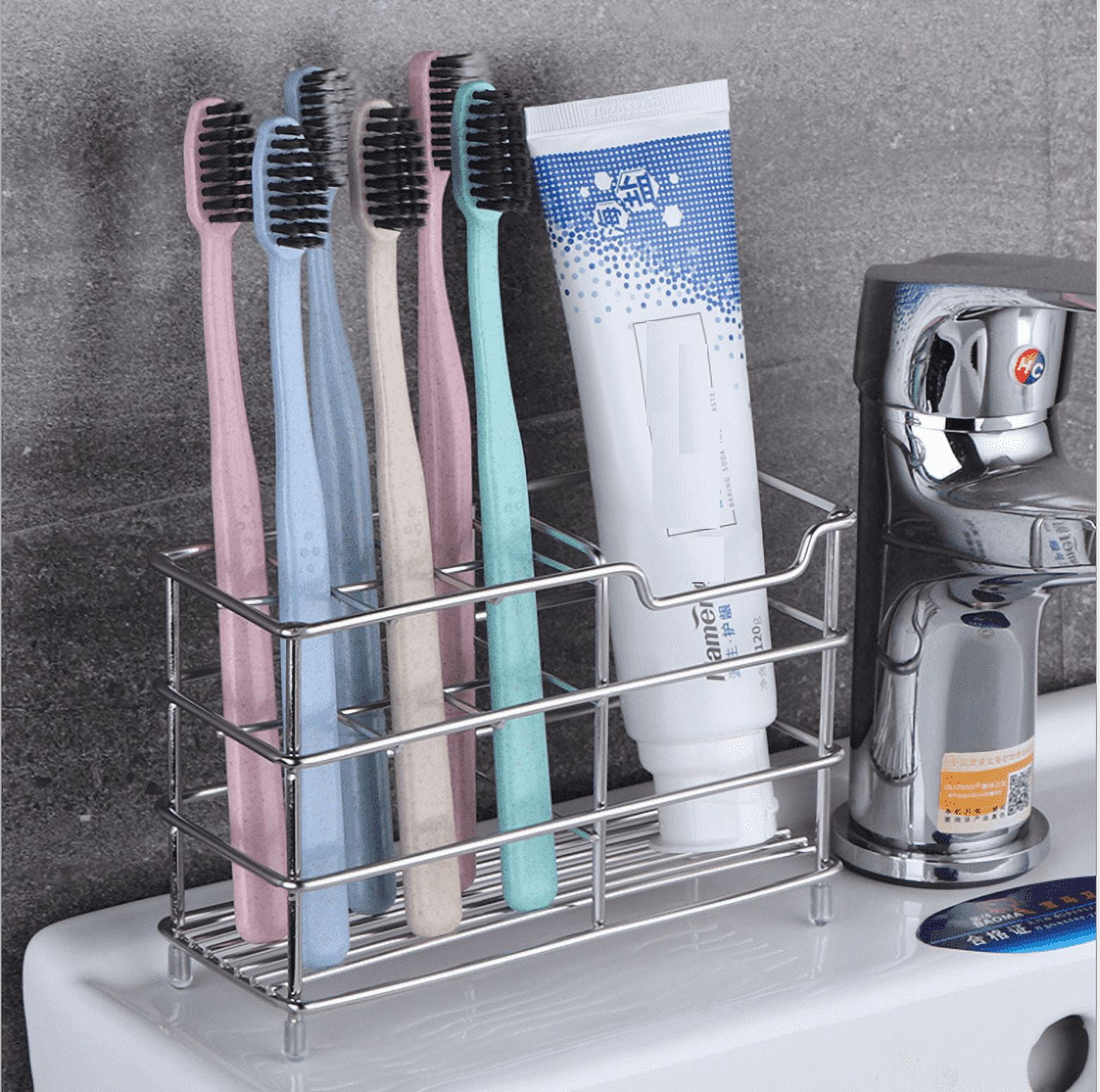 Toothbrush Holder Stainless Steel Rustproof Metal Bathroom Toothpaste ...