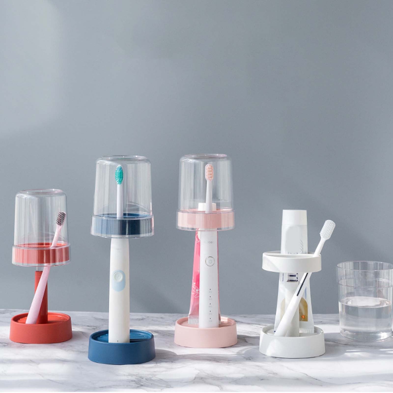 Toothbrush Holder Stand with Cup Cover | Adjustable Height Plastic ...