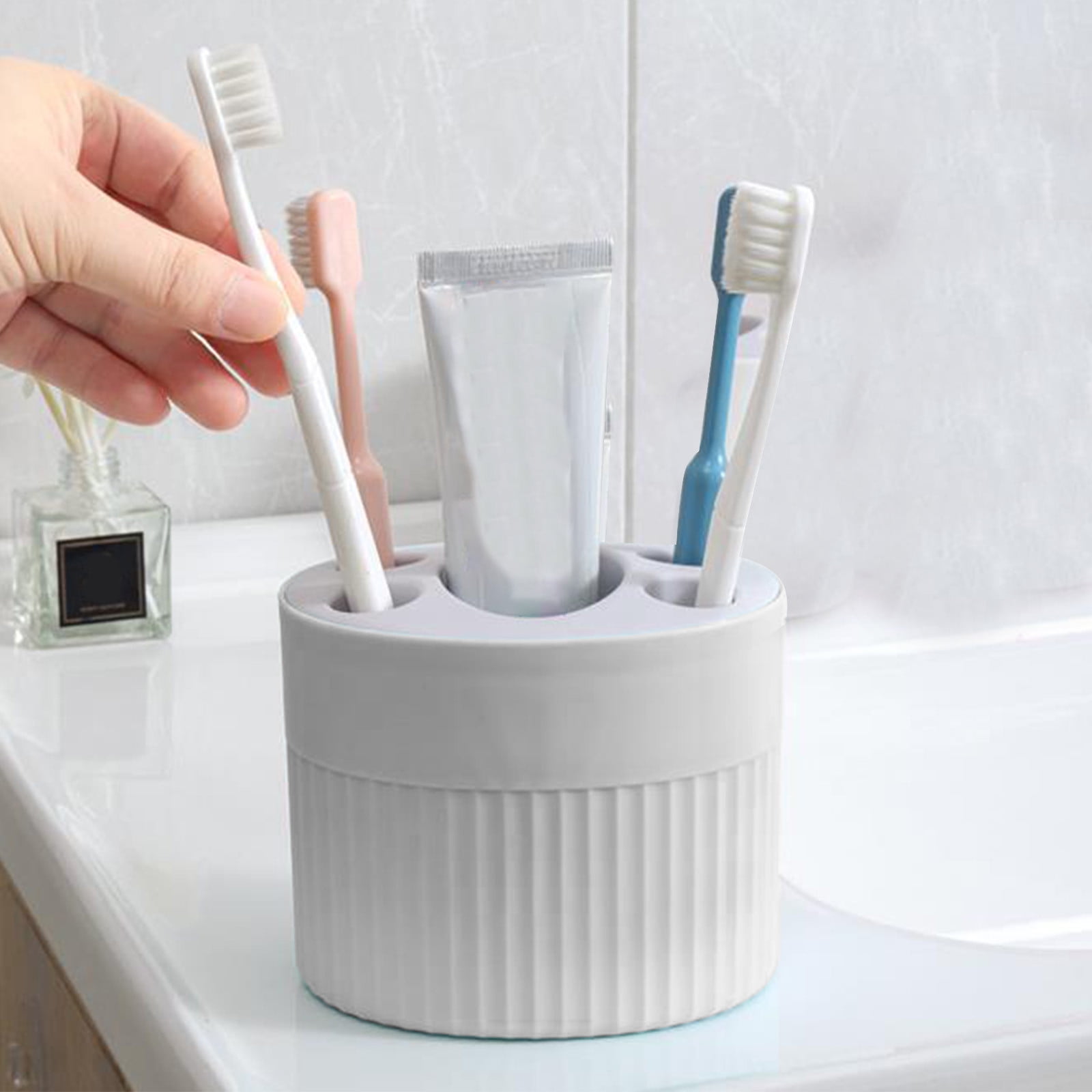 Toothbrush Holder and Toothpaste Organizer Rack | No-Drill Mount ...