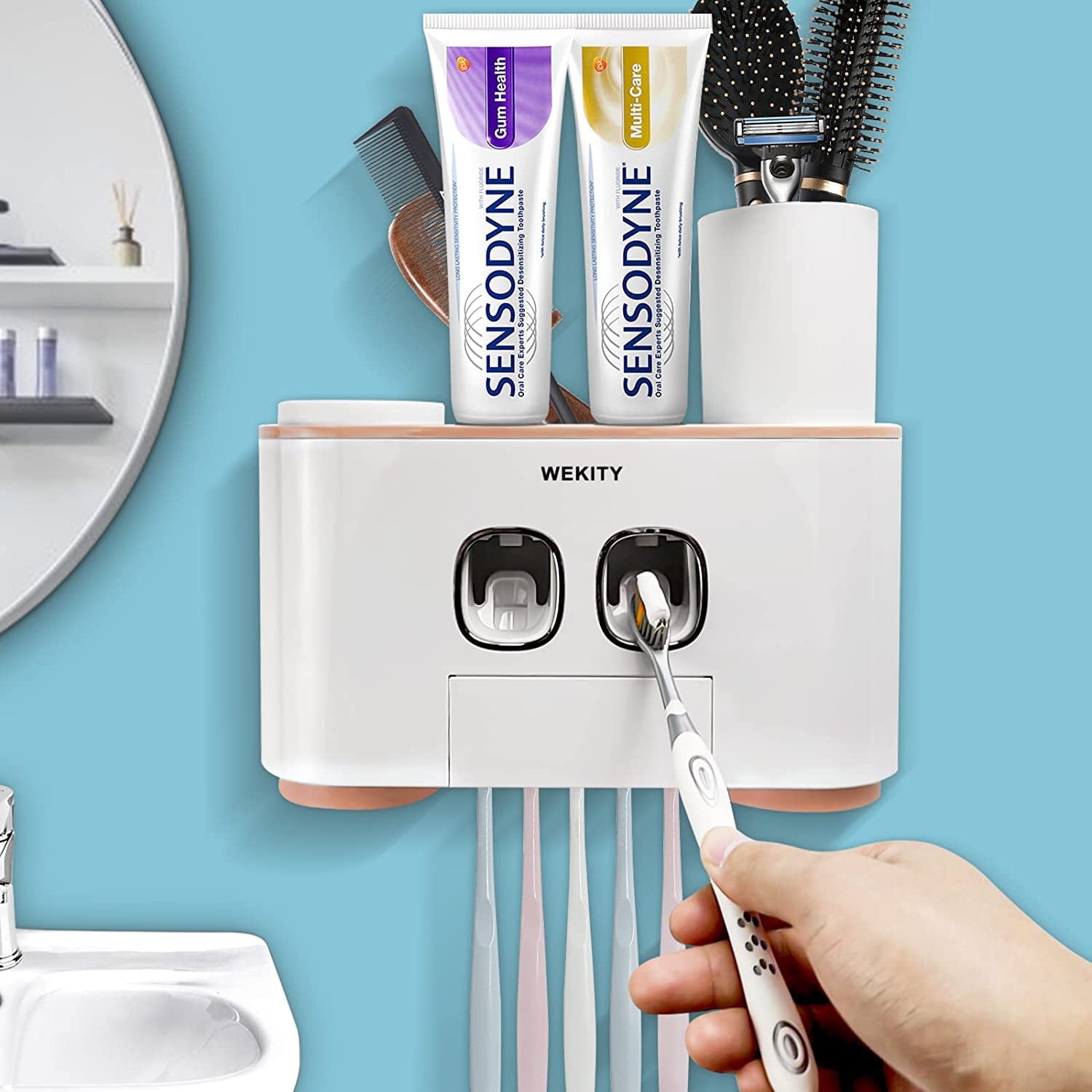 Toothbrush Holder Wall Mounted, Multi-Functional Toothbrush and ...