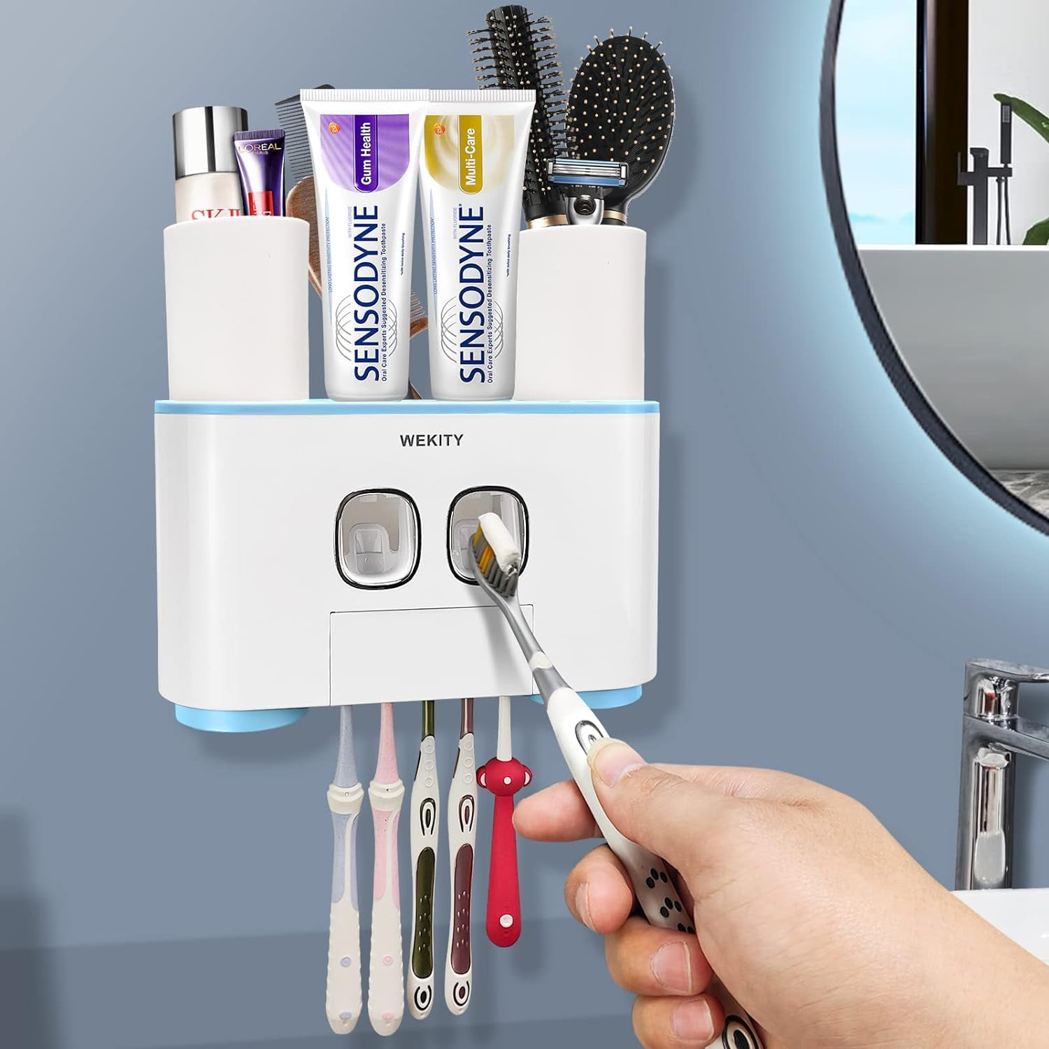 Toothbrush Holder Wall Mounted, Multi-Functional Toothbrush and ...
