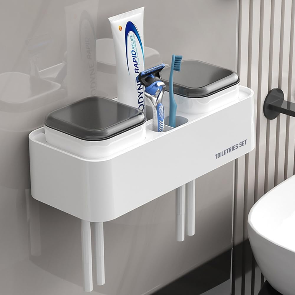 Toothbrush Holder Wall Mounted with 2 Cups Hanging Tooth Brushing ...