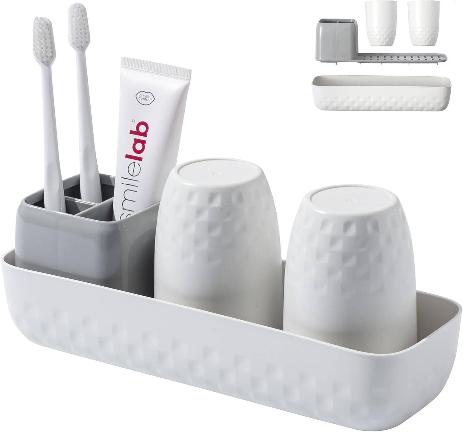 Toothbrush Holder for Bathrooms, 2 cups Organizer, Tooth Brushing Cup ...