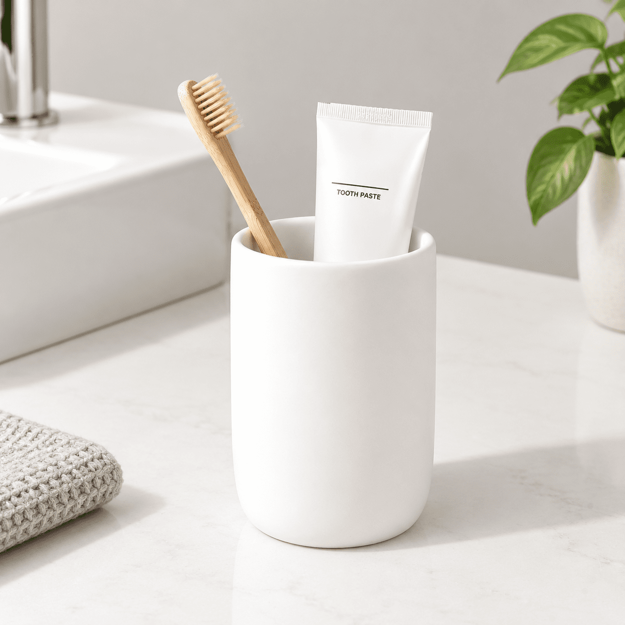 Toothbrush Holders For Bathrooms - 1 Cups Ceramic White Bathroom ...
