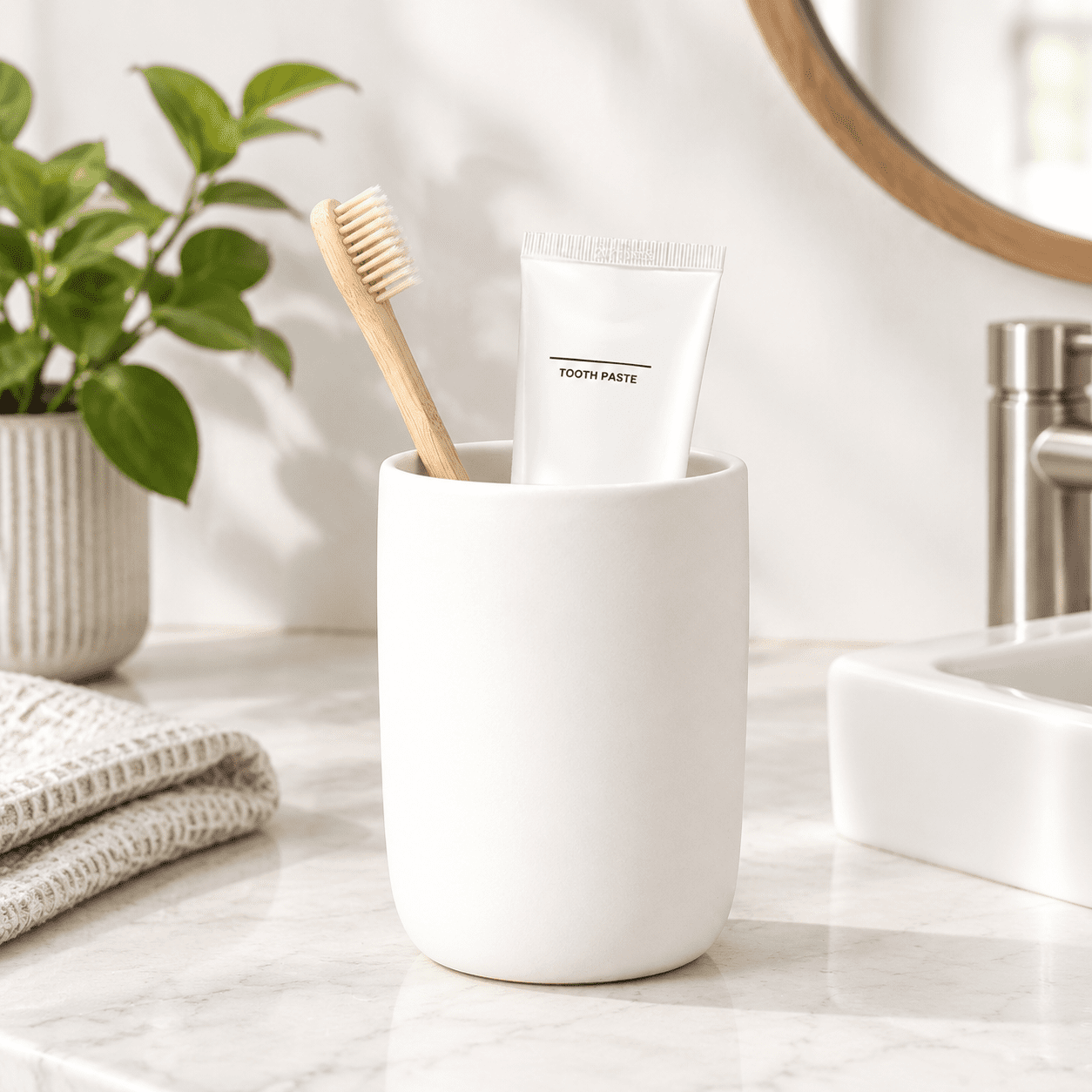 Toothbrush Holders For Bathrooms - 1 Cups Ceramic White Bathroom ...