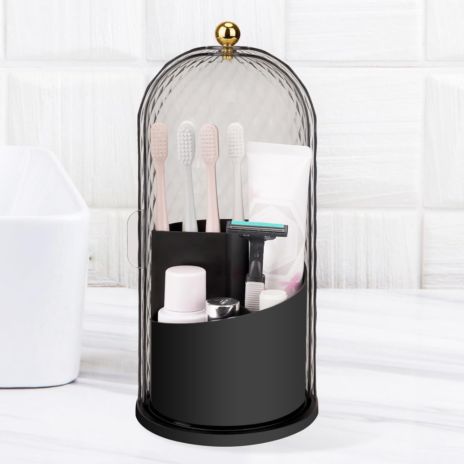 Toothbrush Holders with Sliding Lid, Rotating 3 Slots Bathroom ...