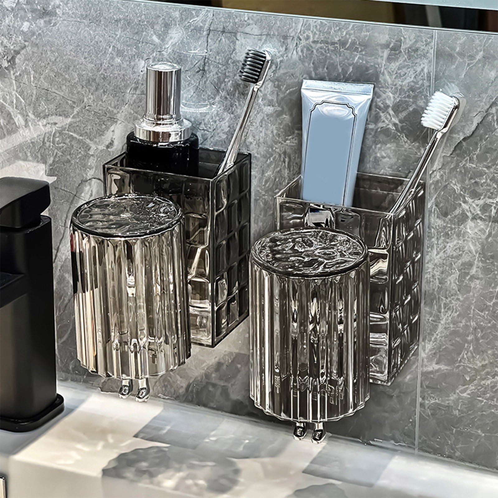 Toothbrush Holders Wall Mounted Cup Holders Storage Rack Non Perforated ...