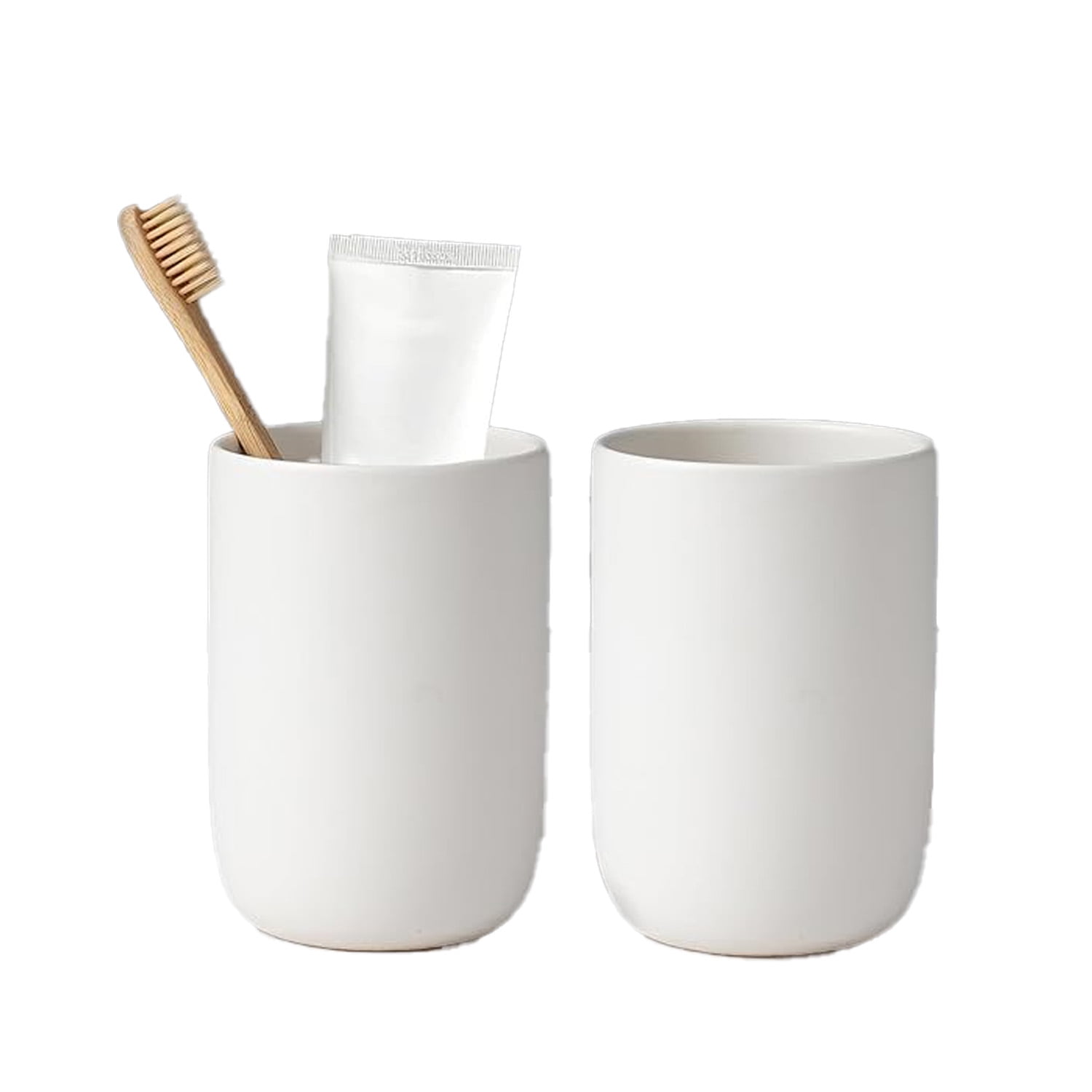 Toothbrush Holders for Bathrooms - 2 Cups Ceramic Toothbrush Toothpaste ...