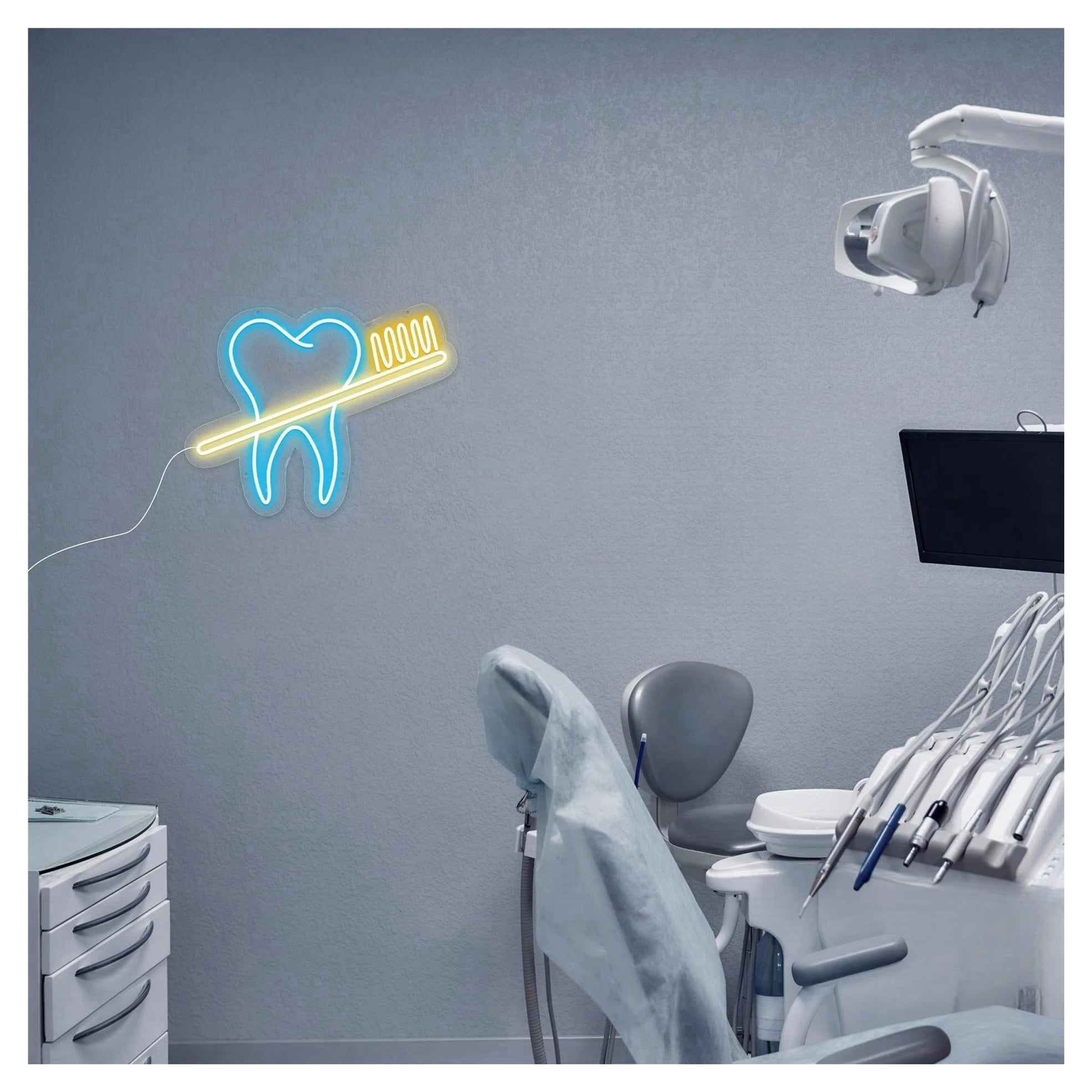 Toothbrush LED Neon Sign USB Powered Adjustable Brightness Dental Tooth ...