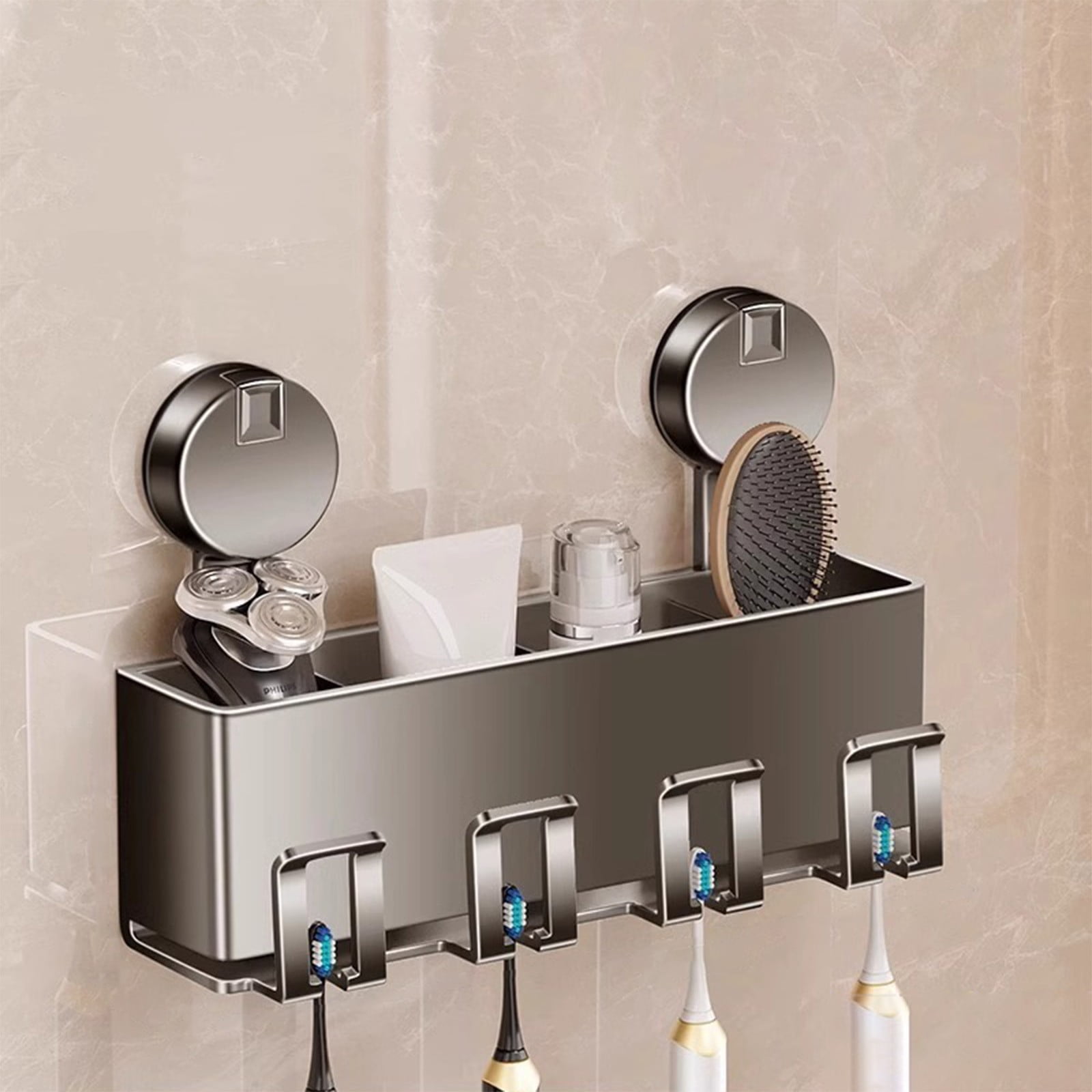 Toothbrush Rack Wall-mounted Adhesive Organizer, No-drill Bathroom ...