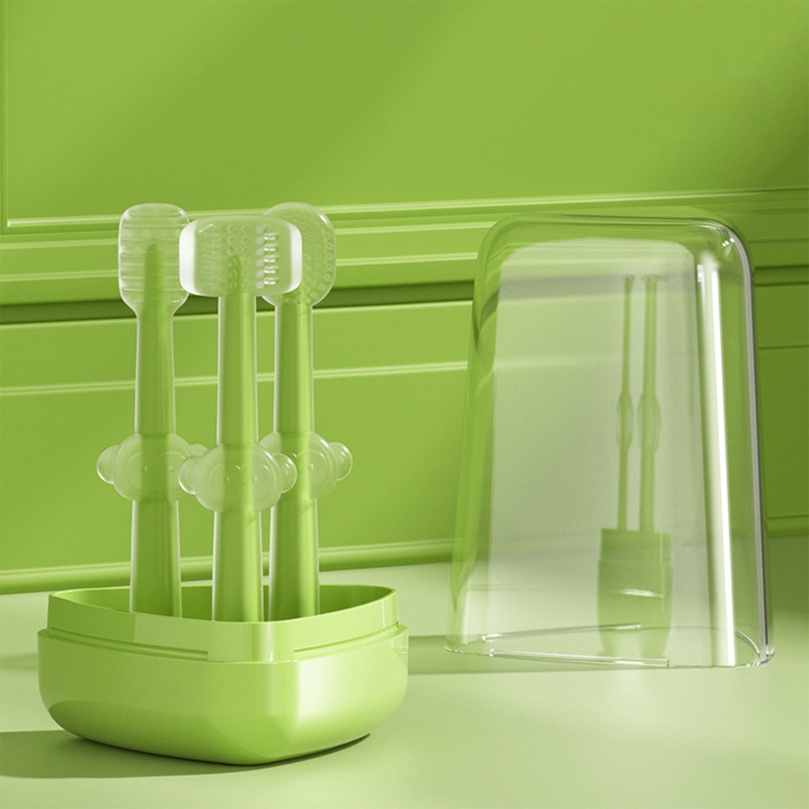 Toothbrush Set Silicone U-Shaped Teether & Tongue Cleaner 3-Stage Oral ...