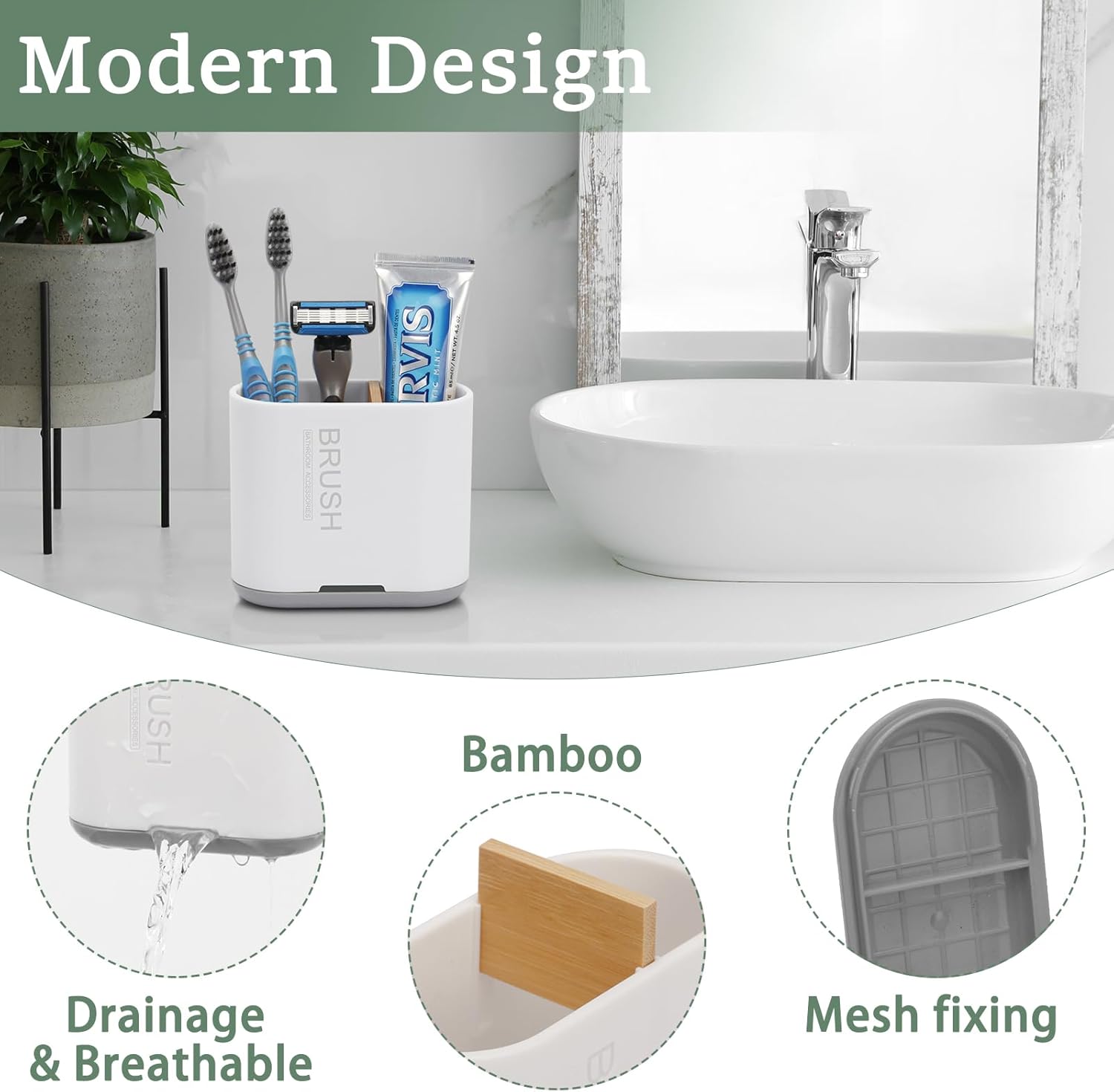 Toothbrush and Toothpaste Holder with Bamboo Divider for Bathroom ...