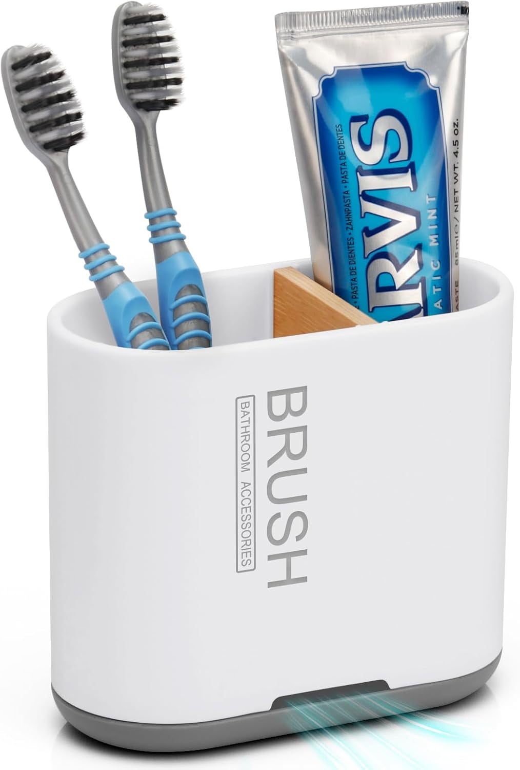 Toothbrush and Toothpaste Holder with Bamboo Divider for Bathroom ...