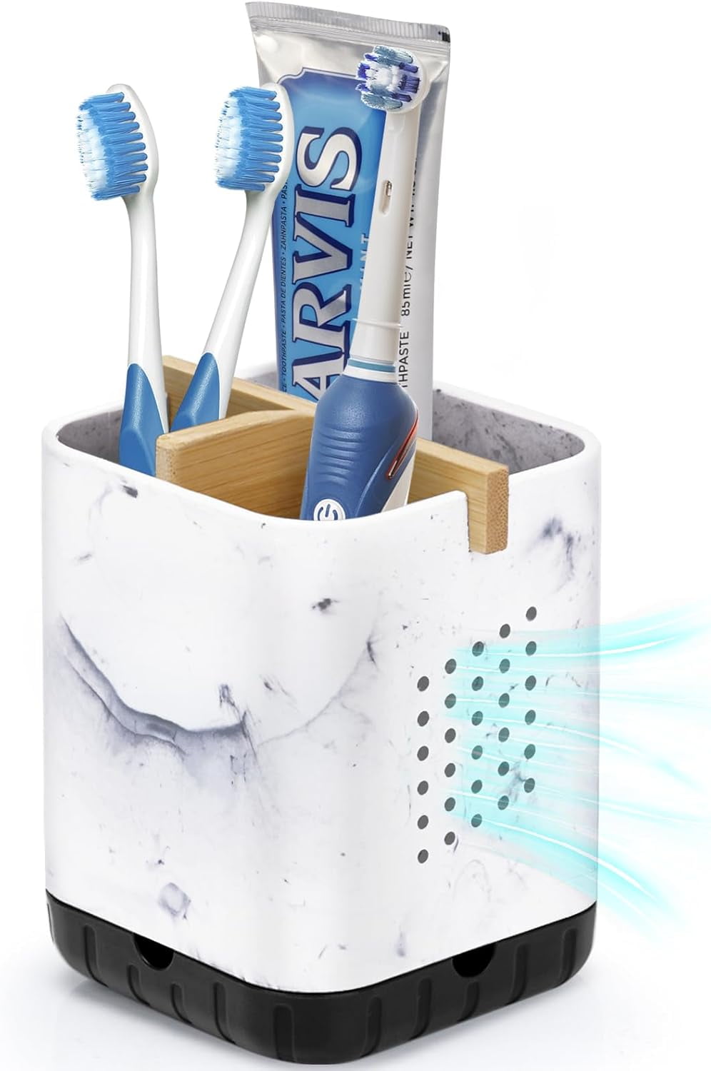 Toothbrush and Toothpaste Holder with Bamboo Divider for Bathroom ...