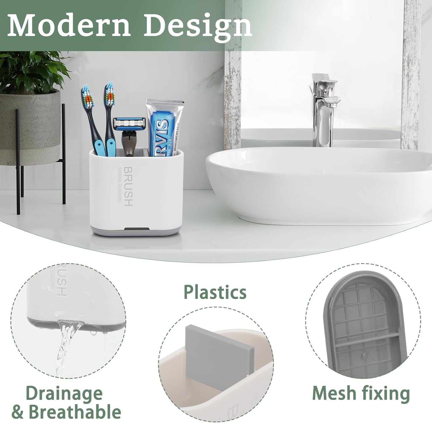 Toothbrush and Toothpaste Holder with Divider for Bathroom Countertop ...