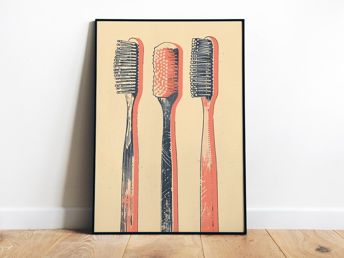 Toothbrush Wall Art Retro Bathroom Poster Toilet Art Print Brush Your ...