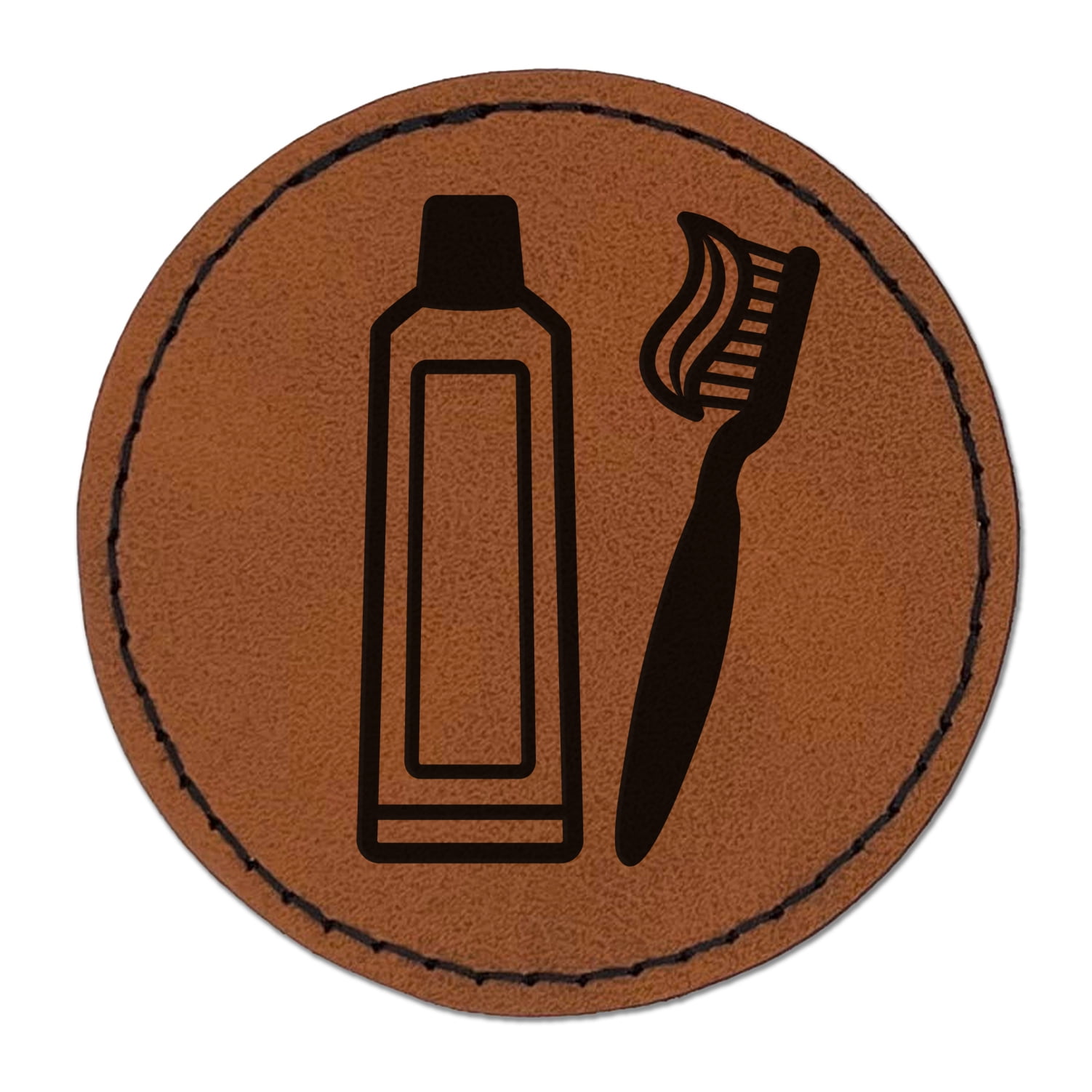 Toothbrush and Toothpaste Dentist 2.5" Faux Leather Round Engraved Iron ...