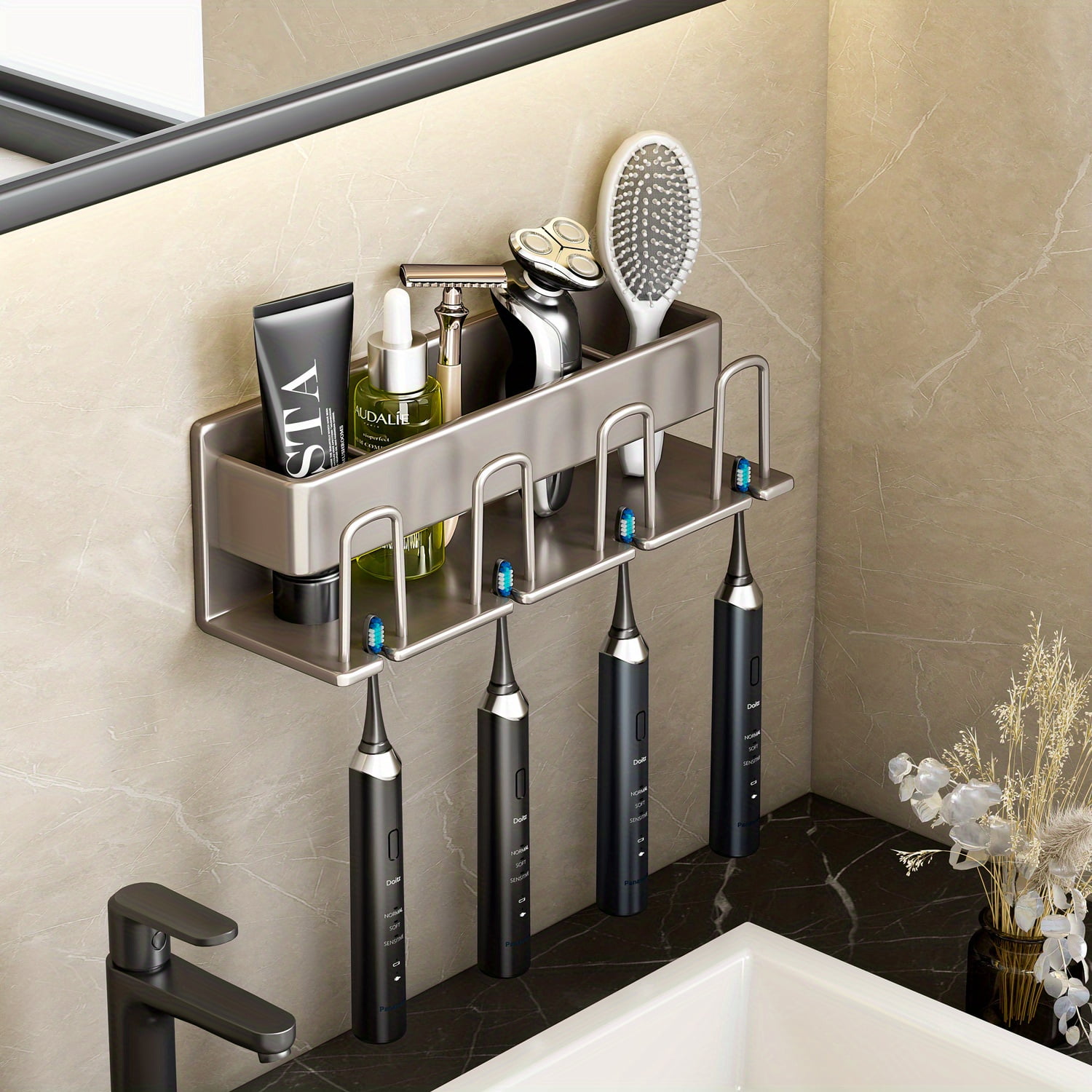 Toothbrush shelf no punching wall mounted space aluminum antirust ...