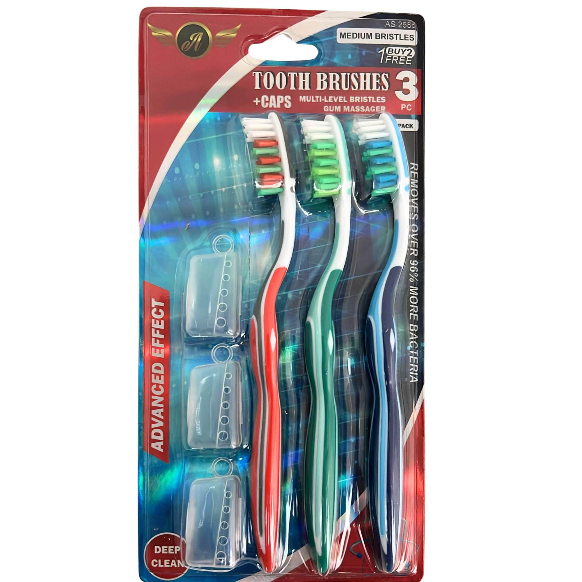 Toothbrushes Set of Multi-level Medium Bristles with Grippers and Cap ...