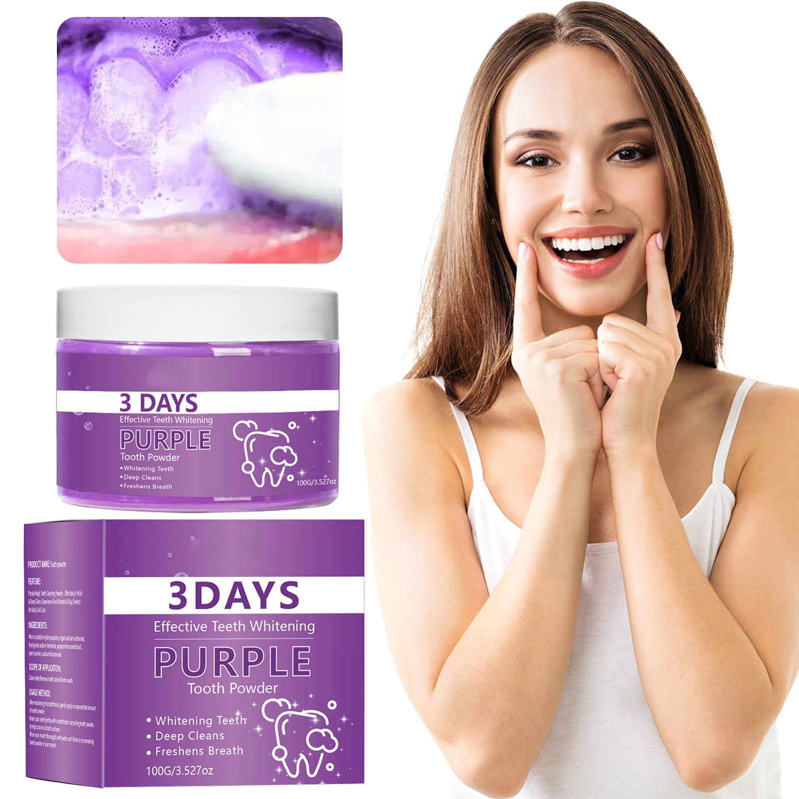 Toothcare Tooth＆Gum Health Fresh Breath Whitening Purple Tooth Powder ...