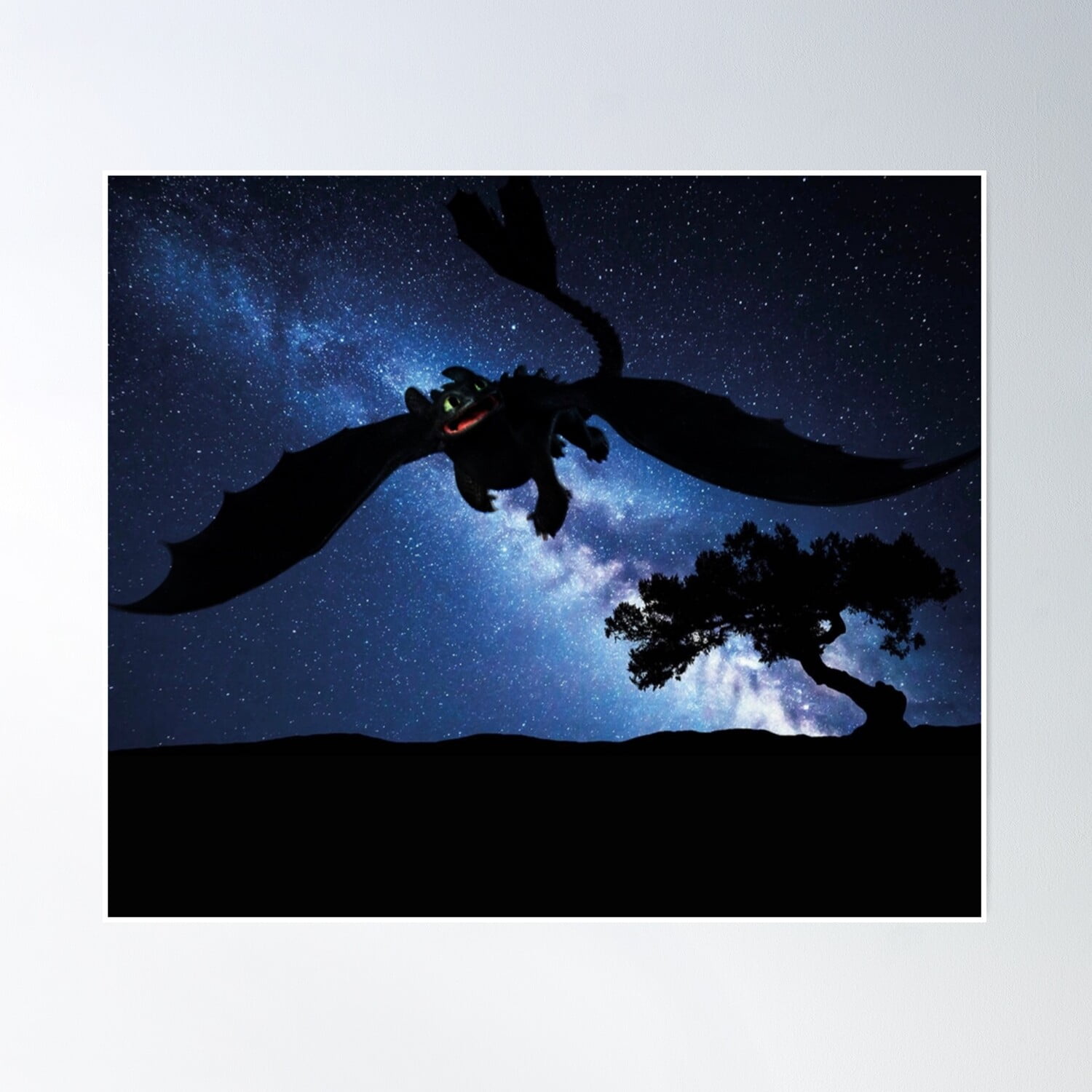 Toothless Flying In Night Sky Poster Wall Art, Modern Wall Decor, 24x24 ...
