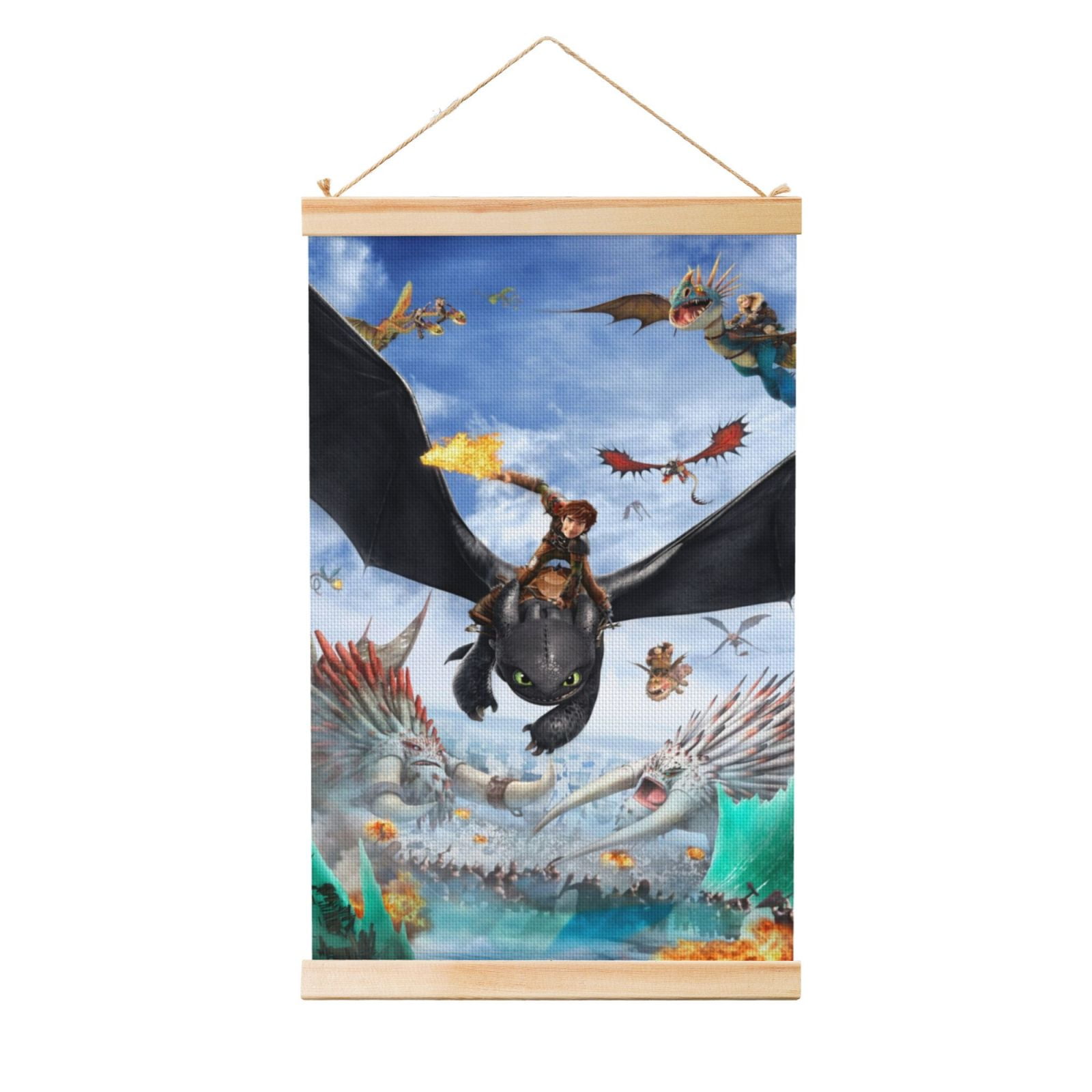 Toothless Poster Aesthetic Canvas Wooden Shaft Wall Art Hanging Hanger ...
