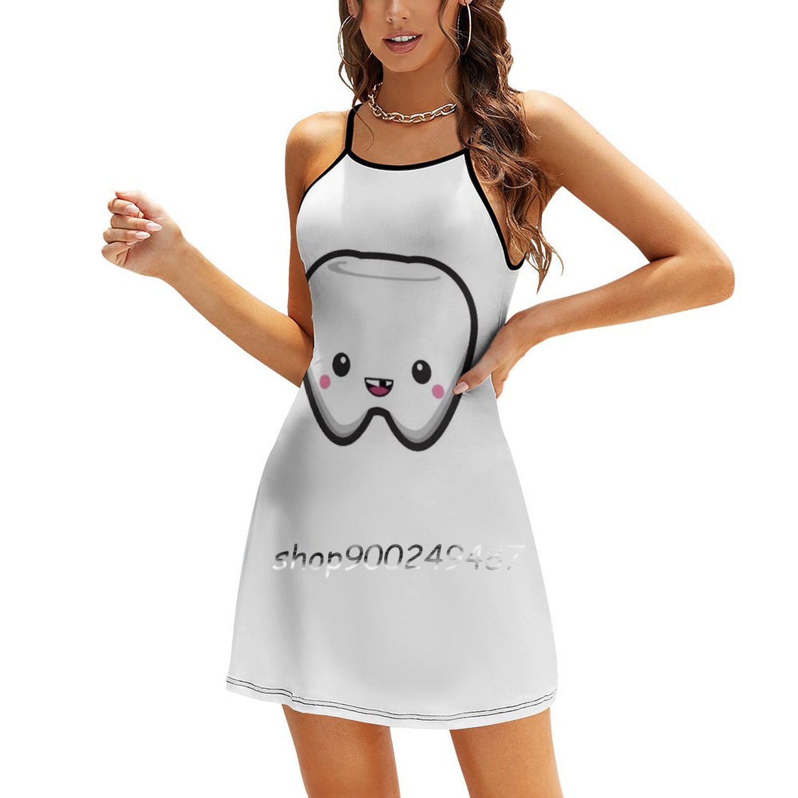 Toothless Tooth Square Neck Dress Sweet Summer Dress Women Elegant ...